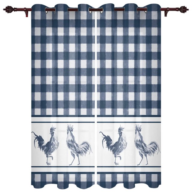 Farm Plaid Rooster Blue Retro Curtains for Living Room Luxury Bedroom ...