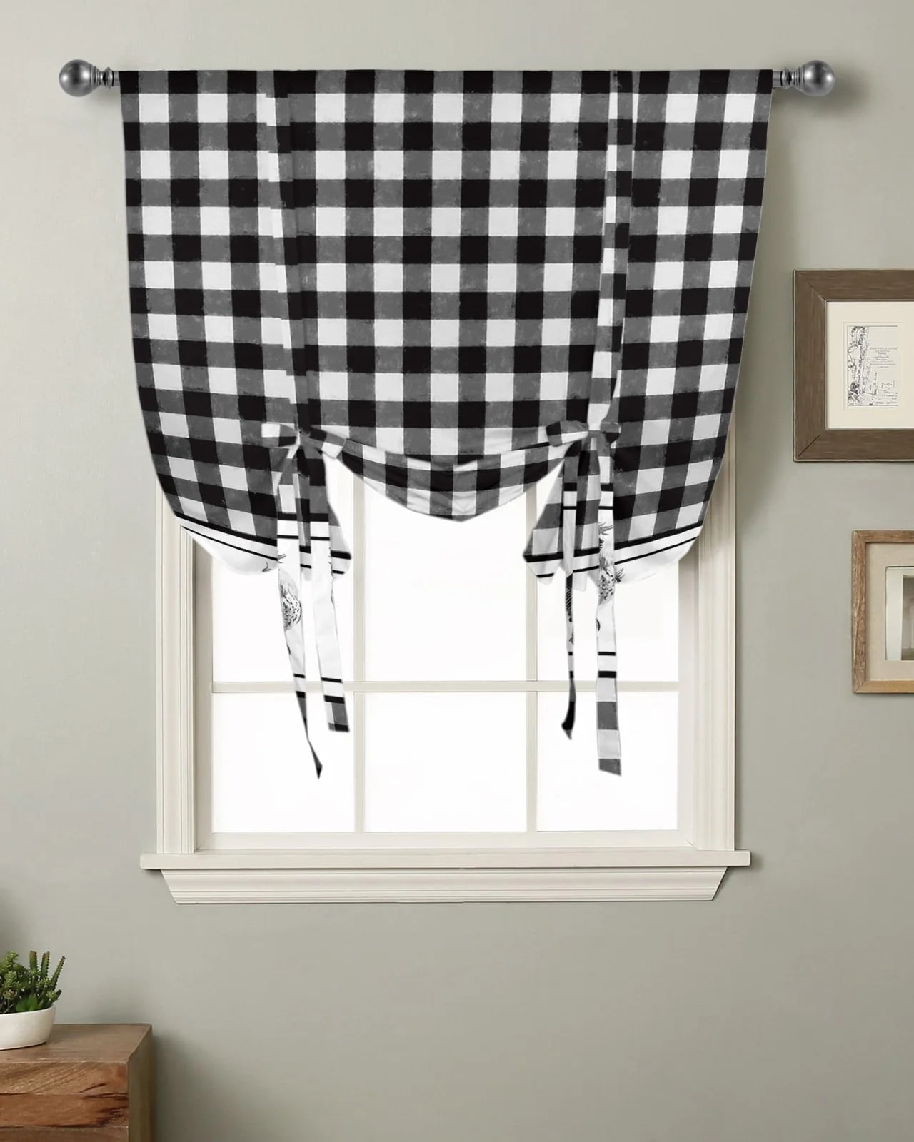 Farm Plaid Rooster Watercolor Retro Curtain for Living Room Kitchen Tie ...