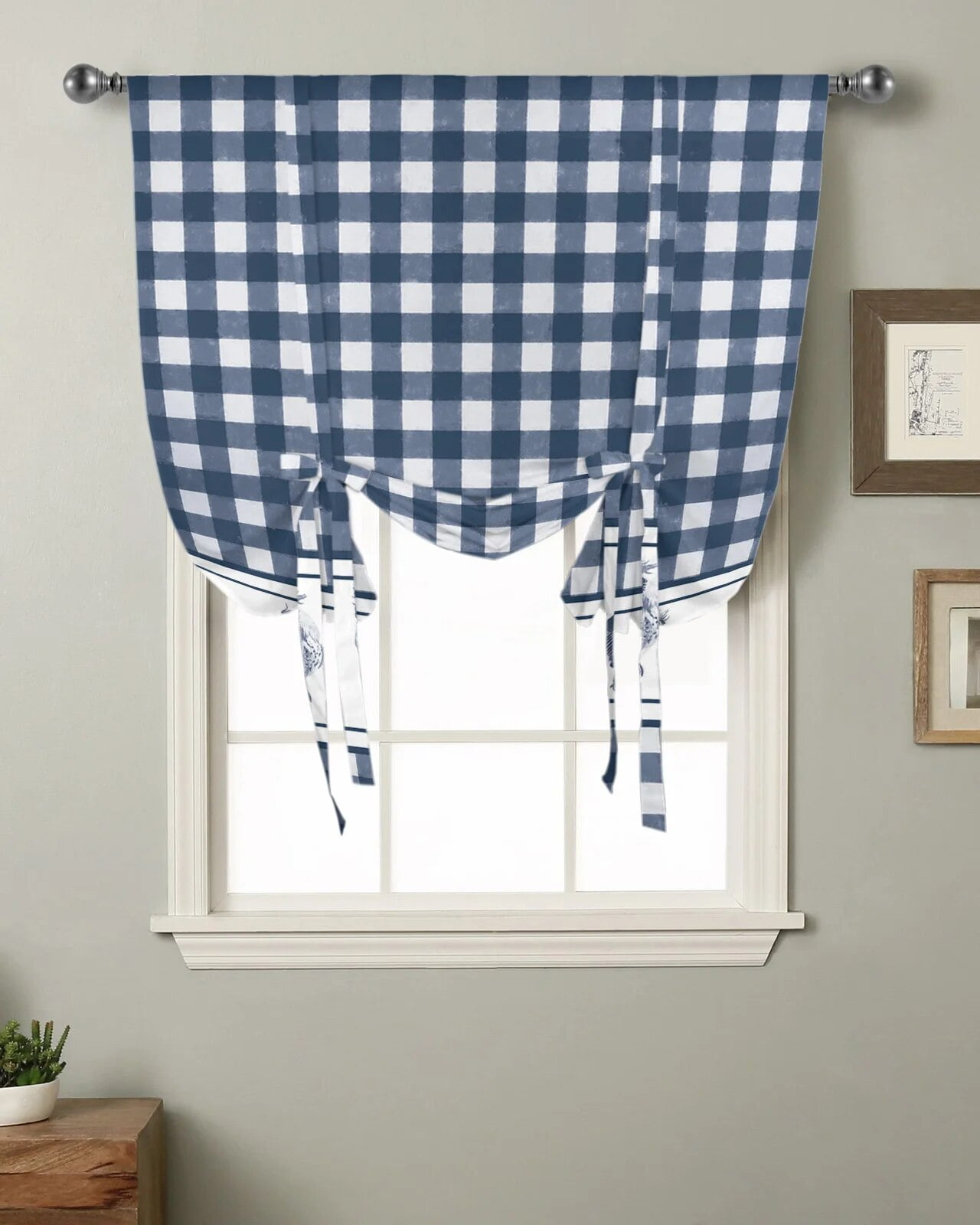 Farm Plaid Rooster Watercolor Retro Kitchen Short Window Curtain Modern ...