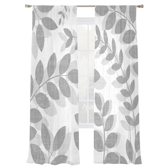 Farm Plant Leaf Sheer Curtains for Living Room Bedroom, Gray and White ...