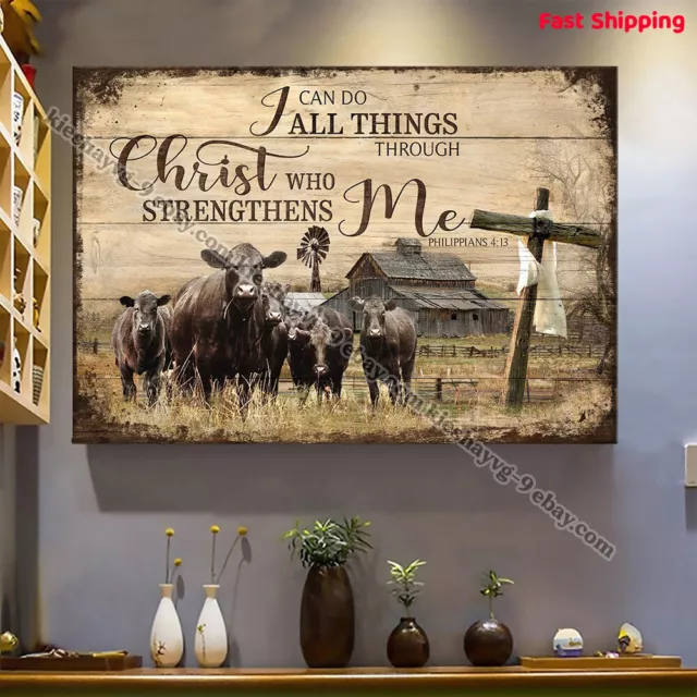 Farm Poster - Angus Cows, Tranquil Farm, Wooden Cross Poster - Gift For ...