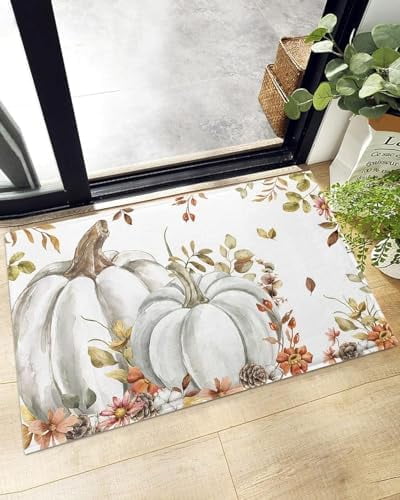 Farm Pumpkin Retro Leaf Fluffy Bath Rugs,Soft Bathroom Shaggy Floor Mat ...