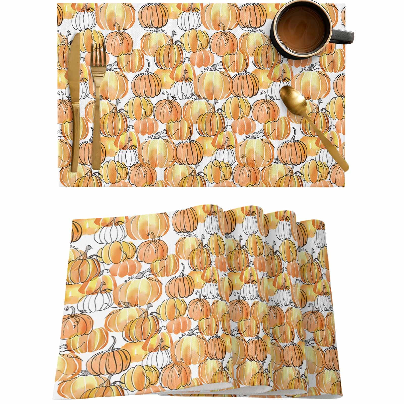 Farm Pumpkin Seamless Fall Thanksgiving Placemats Set of 4,Wipeable ...