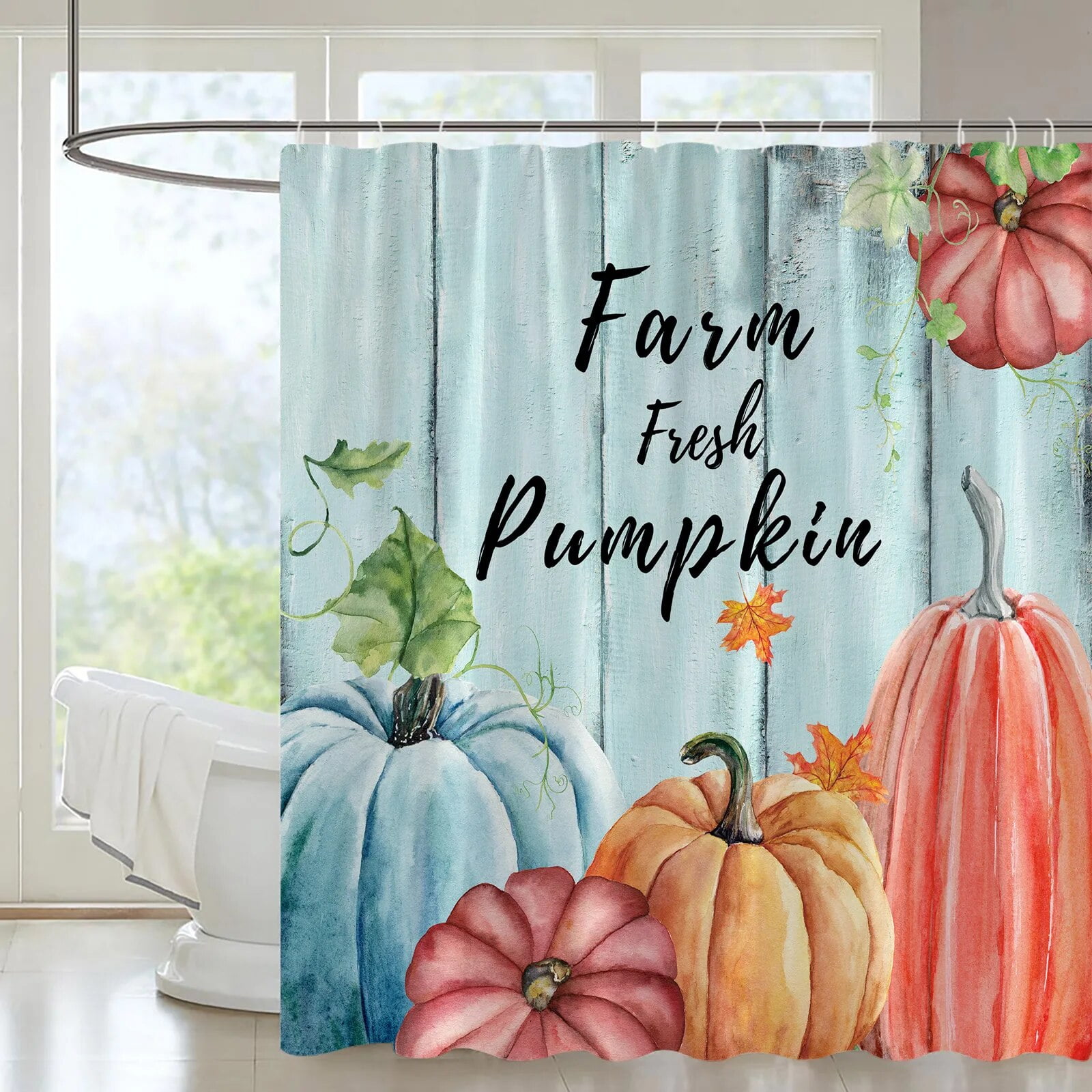 Farm Pumpkins Shower Curtain Fall Autumn Food Green Leaf Harvest ...