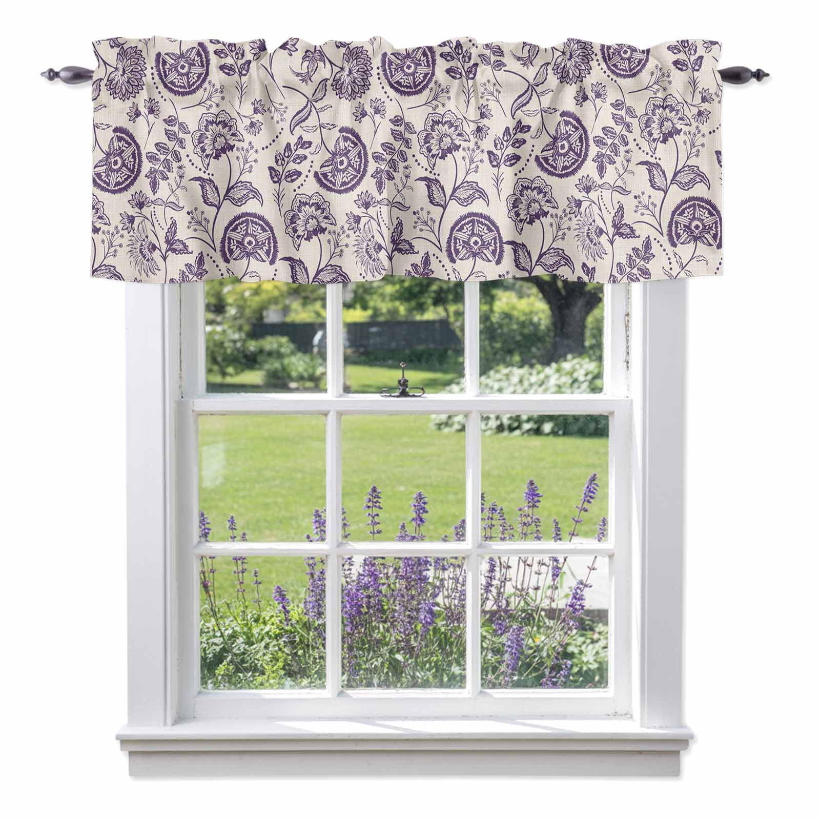 Farm Purple Flower Texture on Linen Valances for Windows,Rod Pocket ...