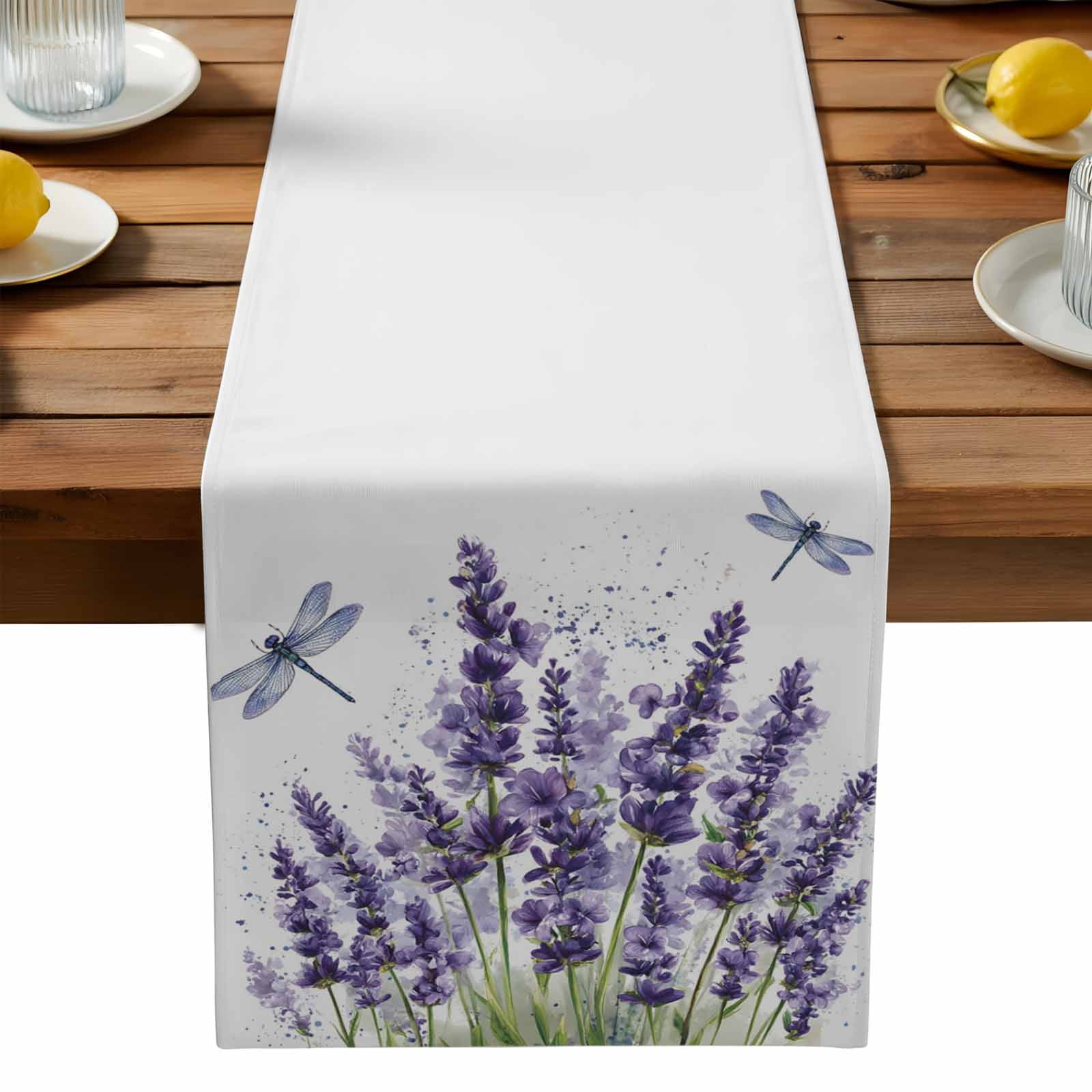 Farm Purple Flowers Lavender Table Runner-72 Inch Long Country ...
