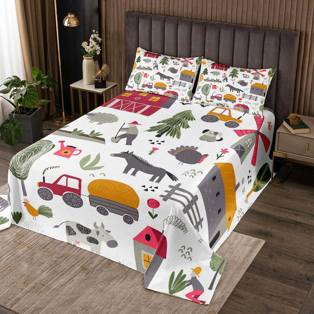 Farm Quilt Set Garden Windmill Bedspread Set Lodge Cabin Cottage ...