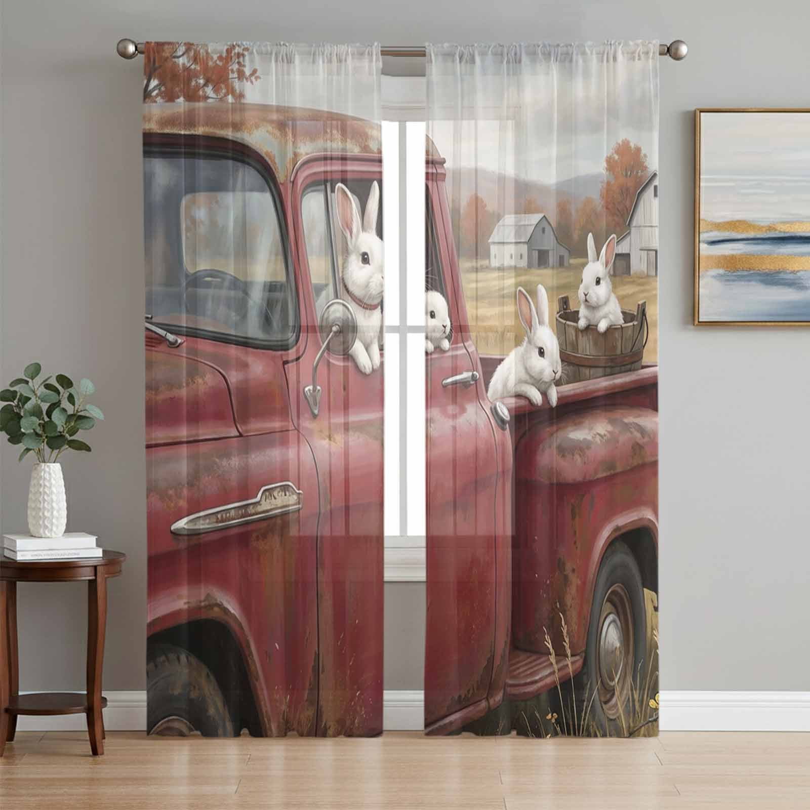 Farm Rabbit Sheer Curtains for Living Room Bedroom Farmhouse Pastoral ...