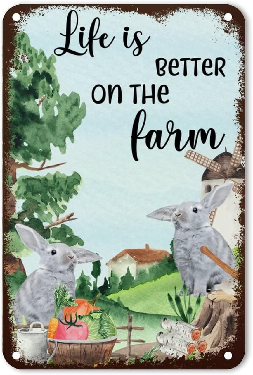 Farm Rabbit with Windmill Tin Metal Sign Life is Better on The Farm ...