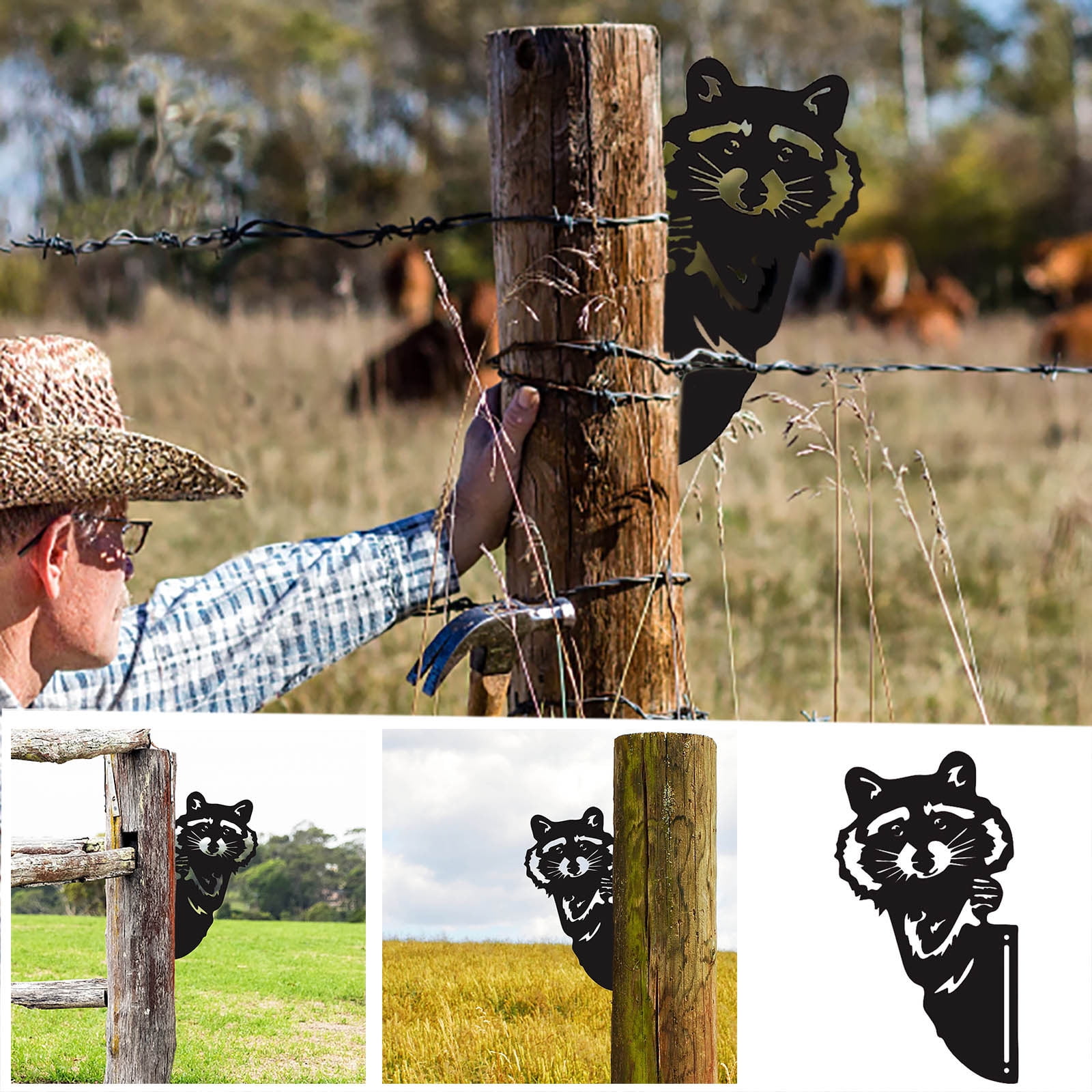 Farm Raccoon Shaped Garden Fence Yard Decoration, Metal Art Garden ...