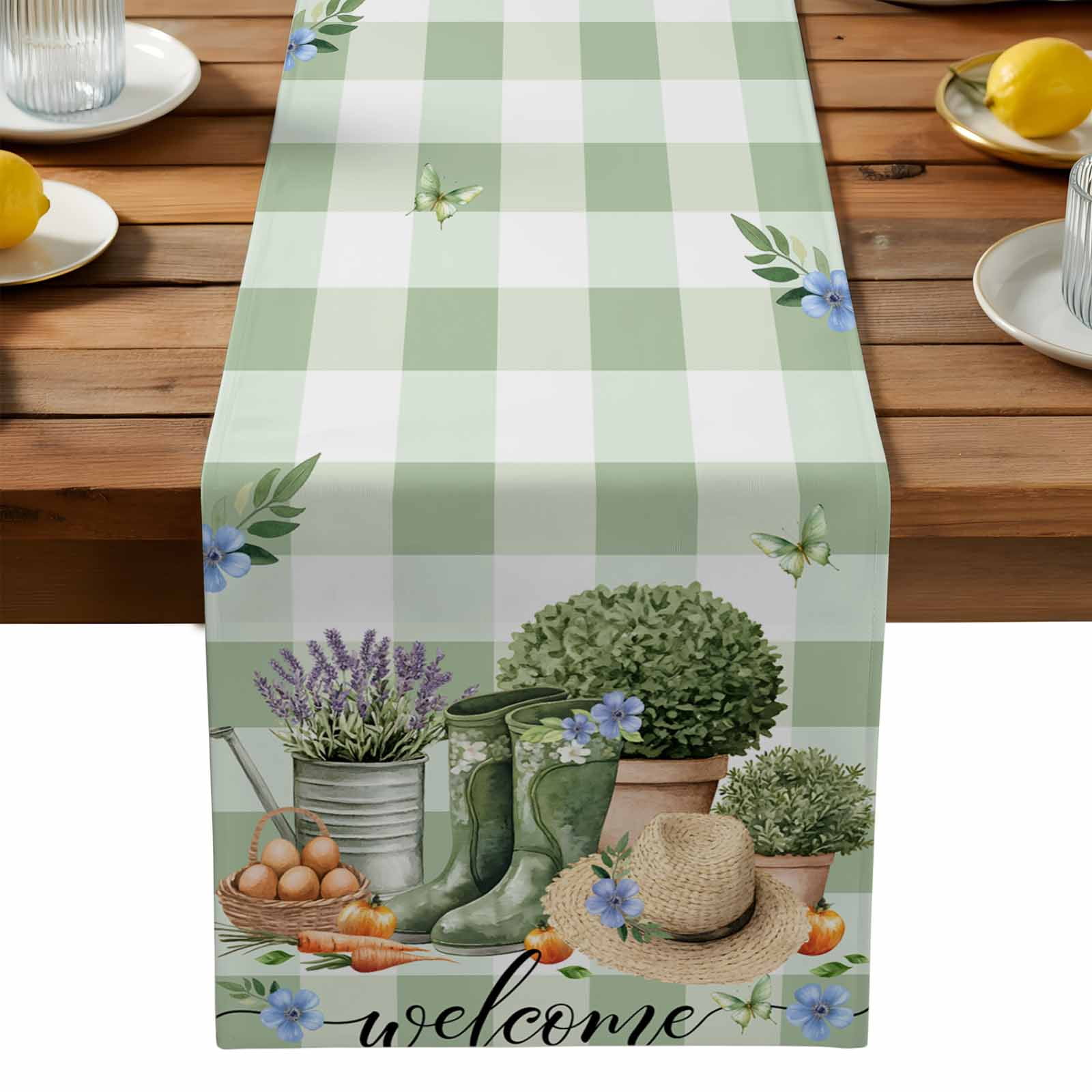 Farm Radish Pot Boots Lavender Table Runners 13x90 Inches Long Linen ...