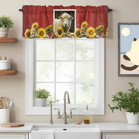 Farm Red Barn and Animal Sheep Valances for Windows,Rod Pocket Valance ...