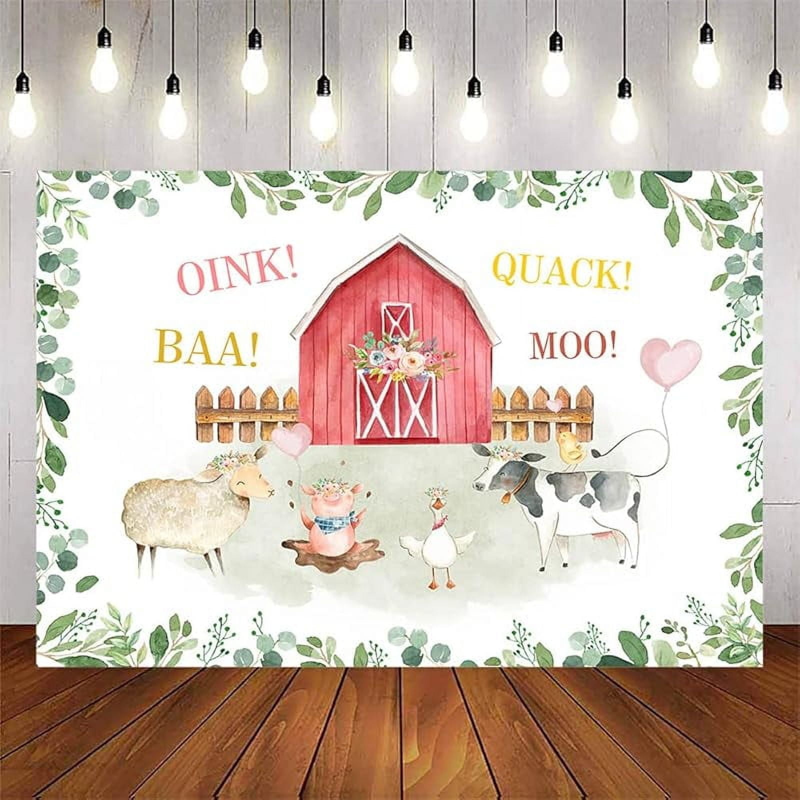 Farm Red Barn Backdrop Cartoon Farm Animals Birthday Party Photography ...