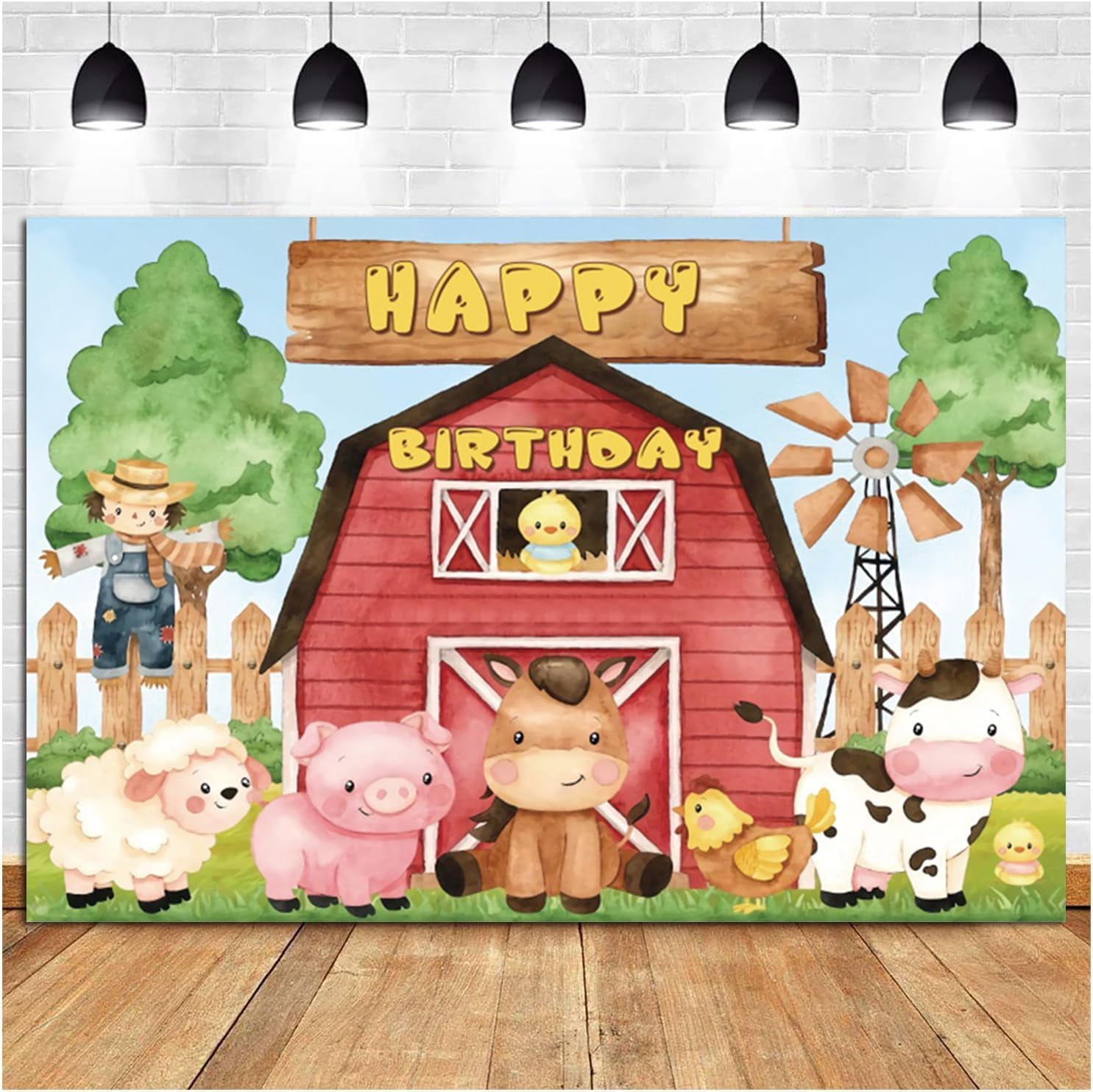 Farm Red Barn Backdrop Kids Birthday Party Banner Cartoon Farm Animals ...