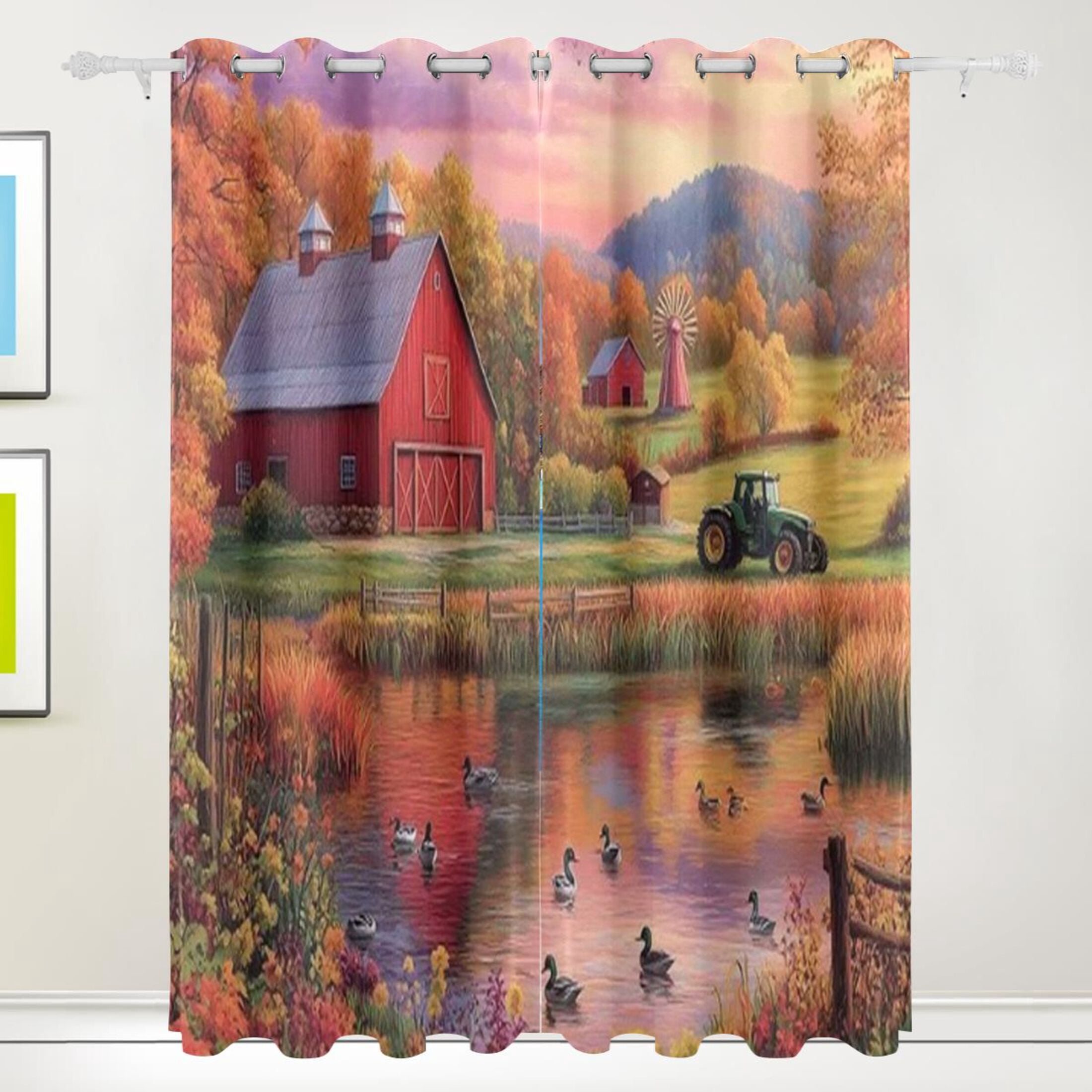 Farm Red Barns and Tractors Blackout Curtains 55W x 72/84L Living Room ...
