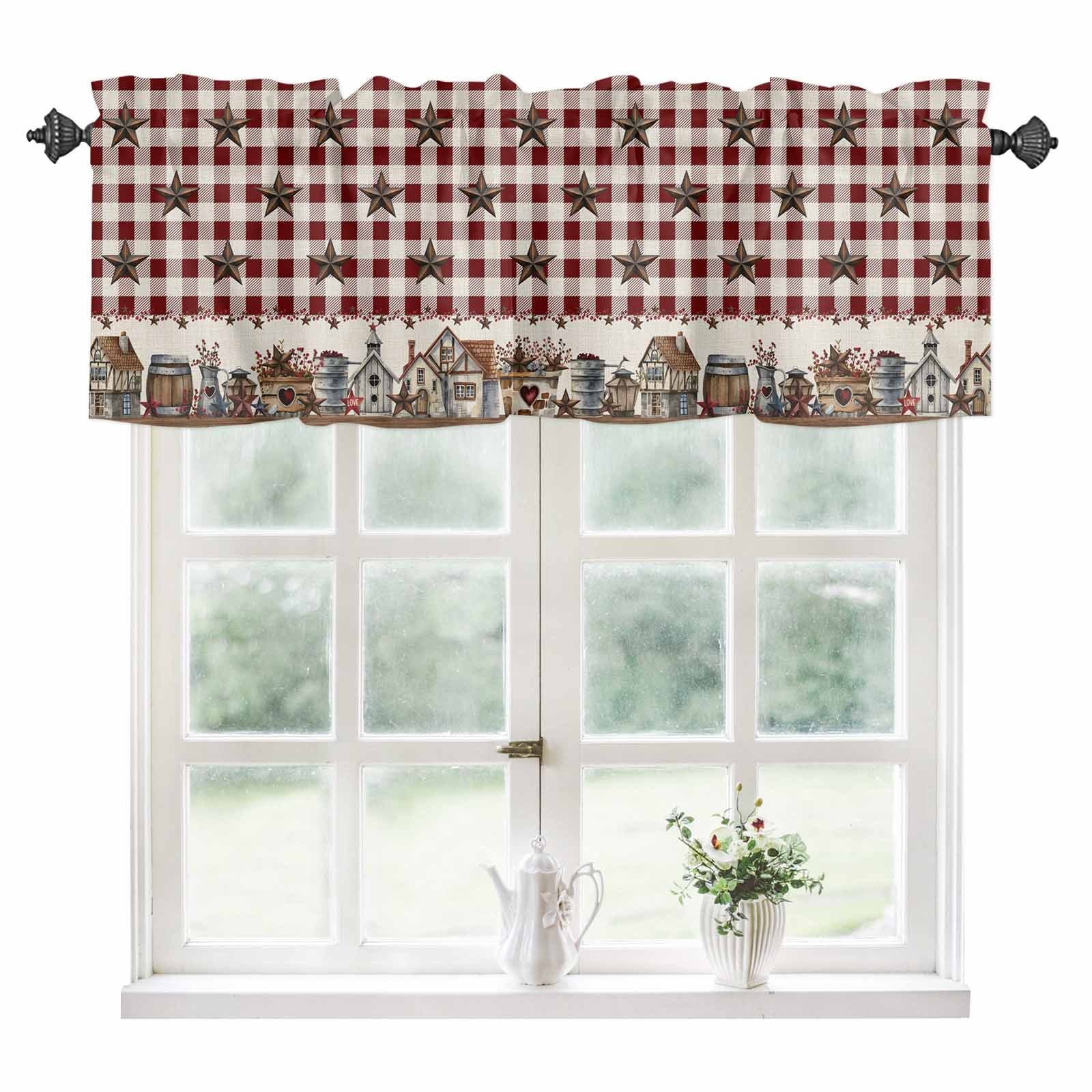 Farm Red Kitchen Valances for Windows 54x18 Inch Kitchen Curtains ...