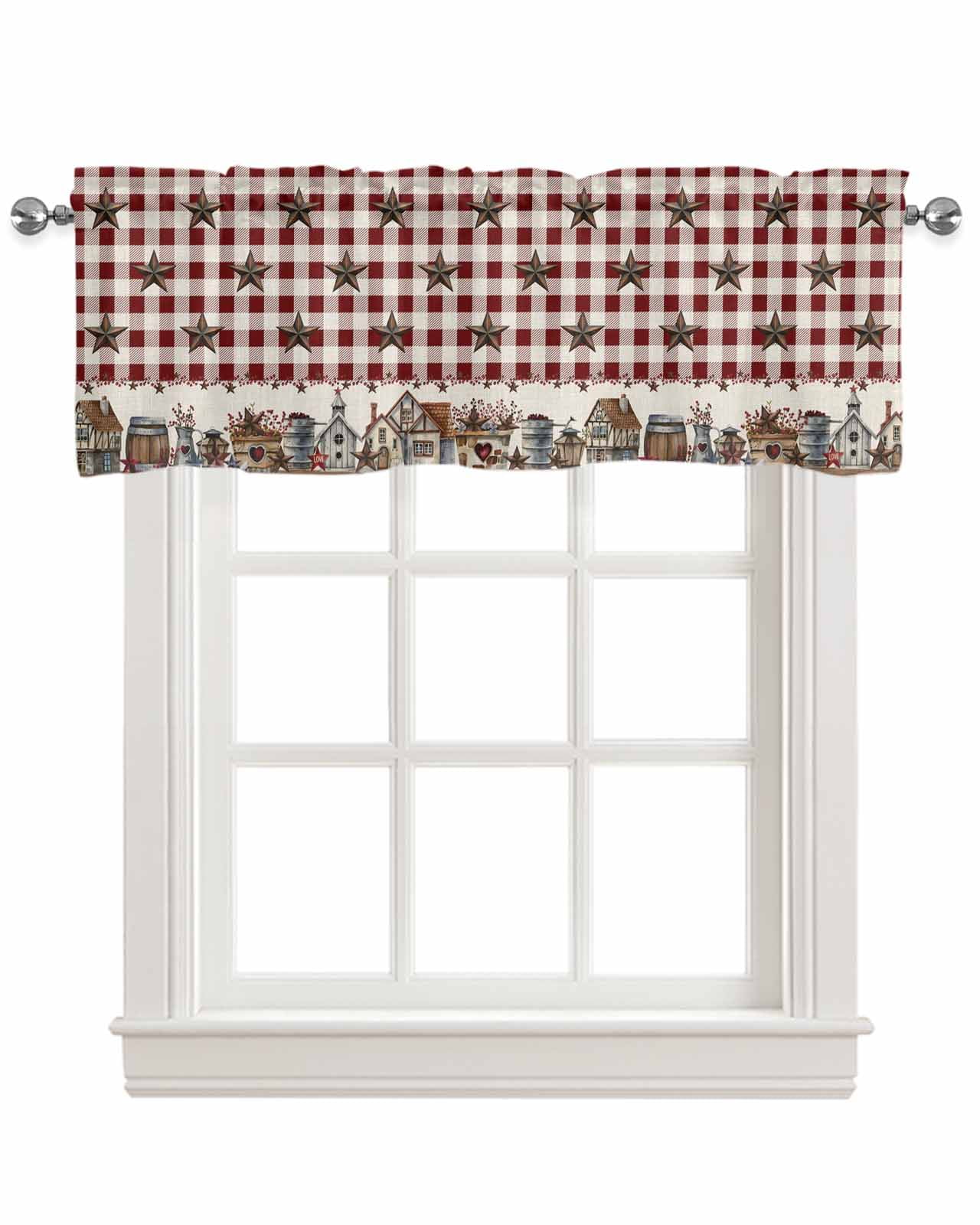 Farm Red Kitchen Valances for Windows Farmhouse Linen Window Valance ...