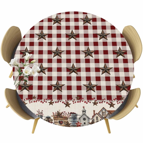 Farm Red Round Tablecloth, Fitted Table Cover with Elastic for 36"-44 ...