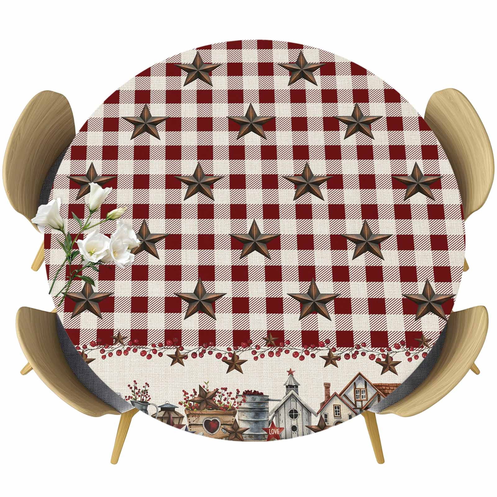 Farm Red Round Tablecloth, Fitted Table Cover with Elastic for 45"-54 ...