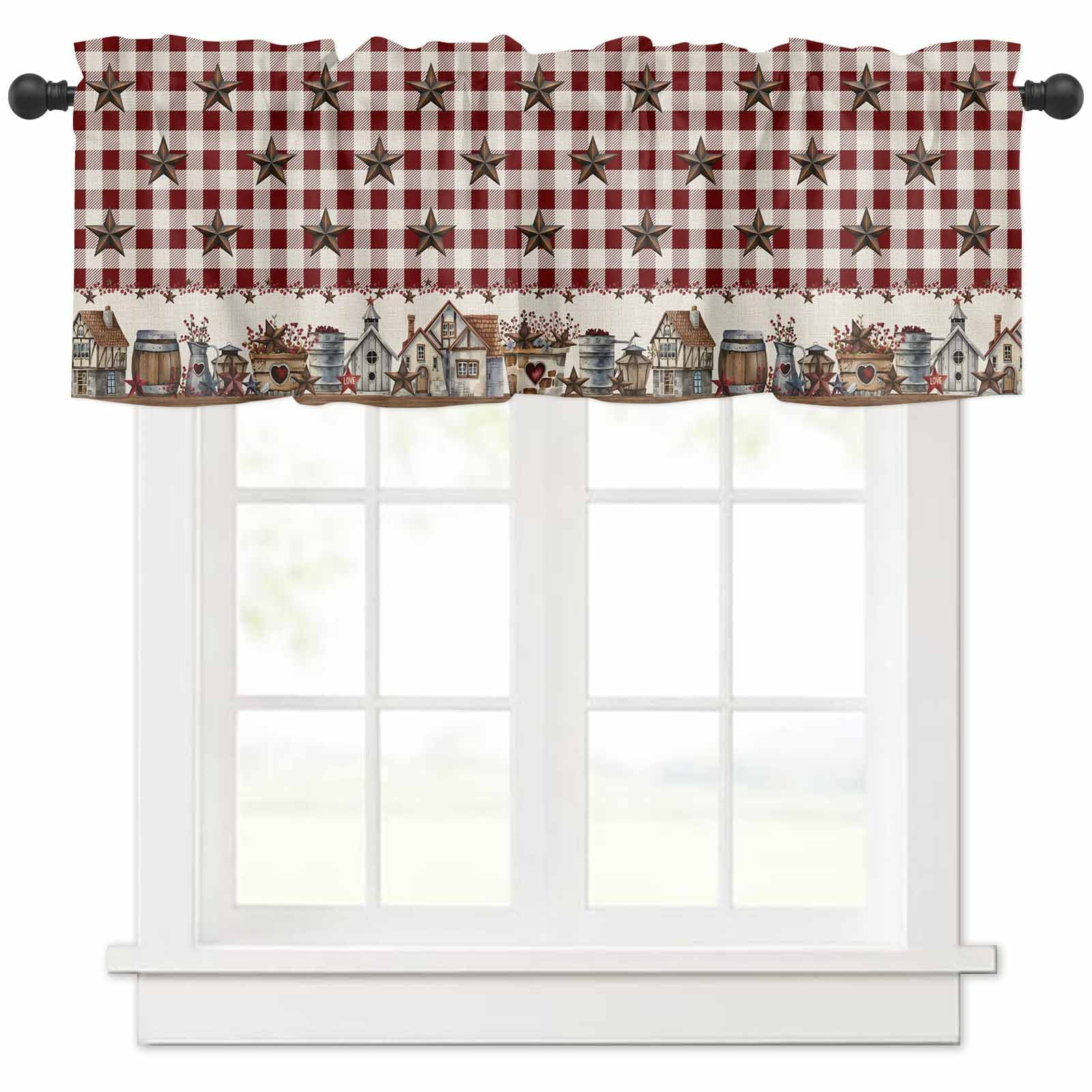 Farm Red Valances for Windows Farmhouse Kitchen Curtains Valances Rod ...