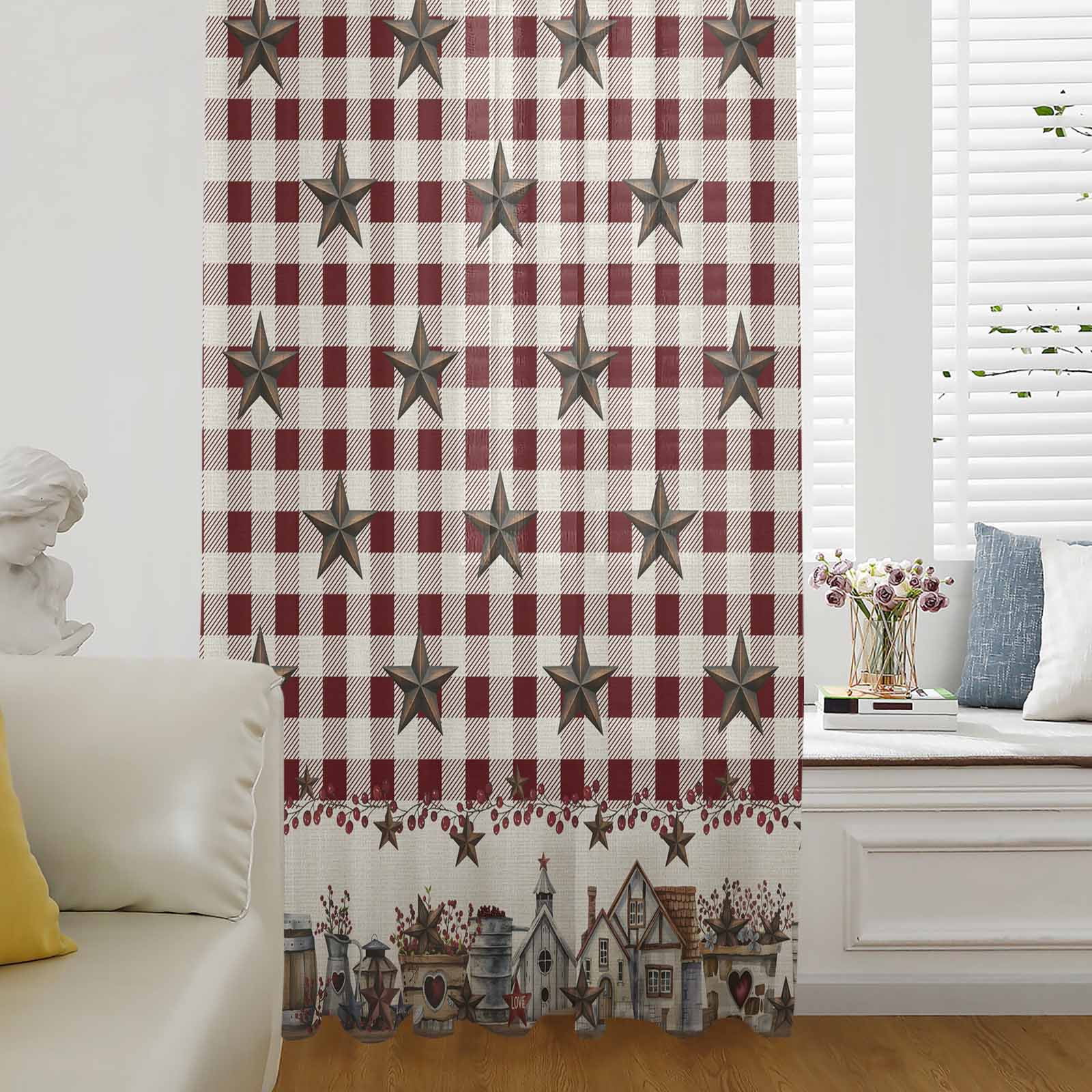 Farm Red Window Curtain 108 Inches Long,Brown Western Texas Star Red ...