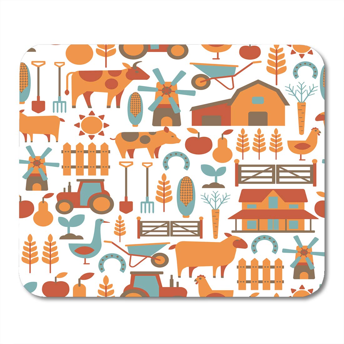 Farm Related Pattern Barn Cow Tractor Farmer Mousepad Mouse Pad Mouse ...
