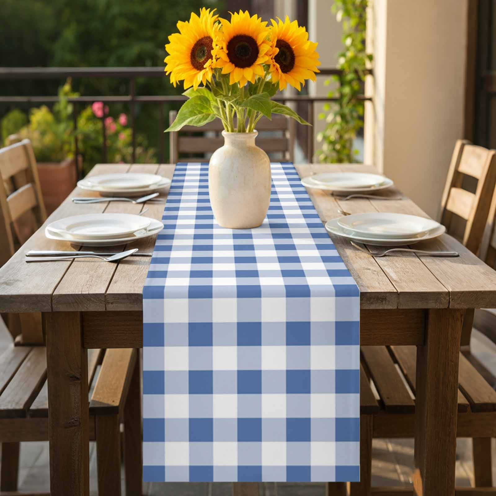 Farm Retro Blue White Buffalo Lattice Table Runner-70 Inch Long Country ...