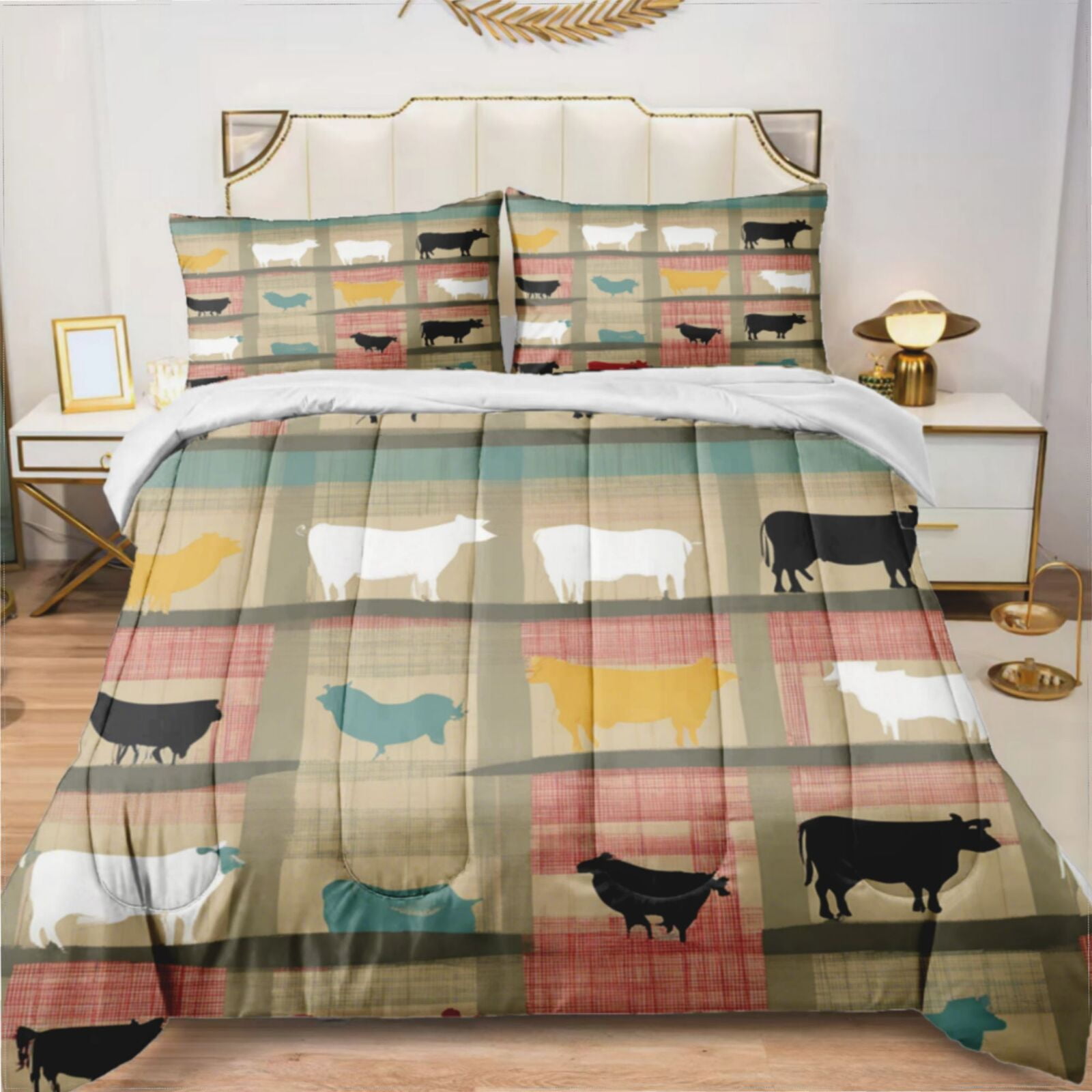 Farm Retro Chicken Cow Pig Plaid (2) Comforter Set Bedding Set Duvet ...