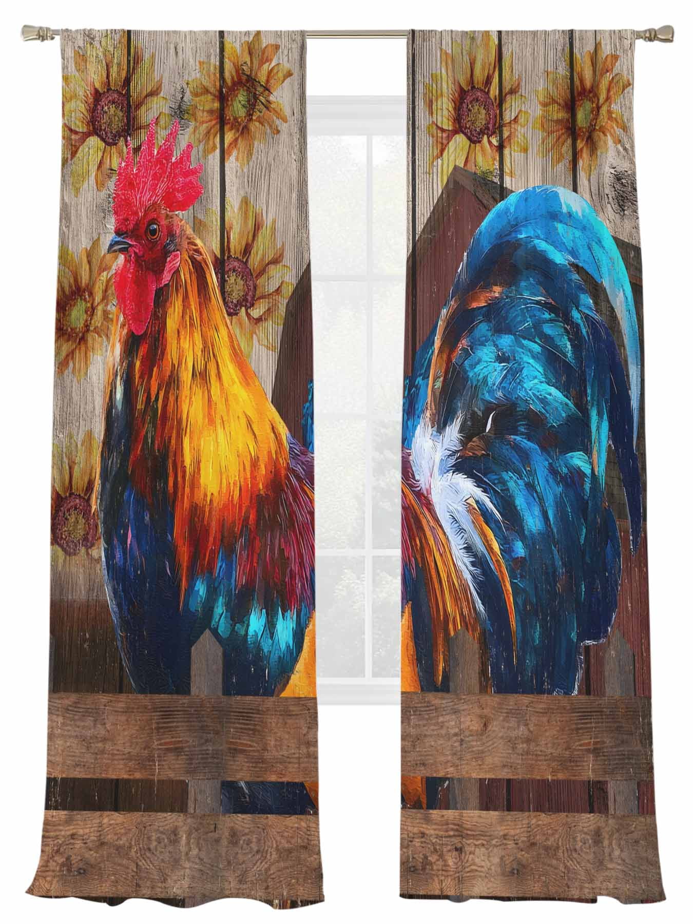 Farm Retro Chicken Sheer Curtains for Living Room Bedroom, Animal ...