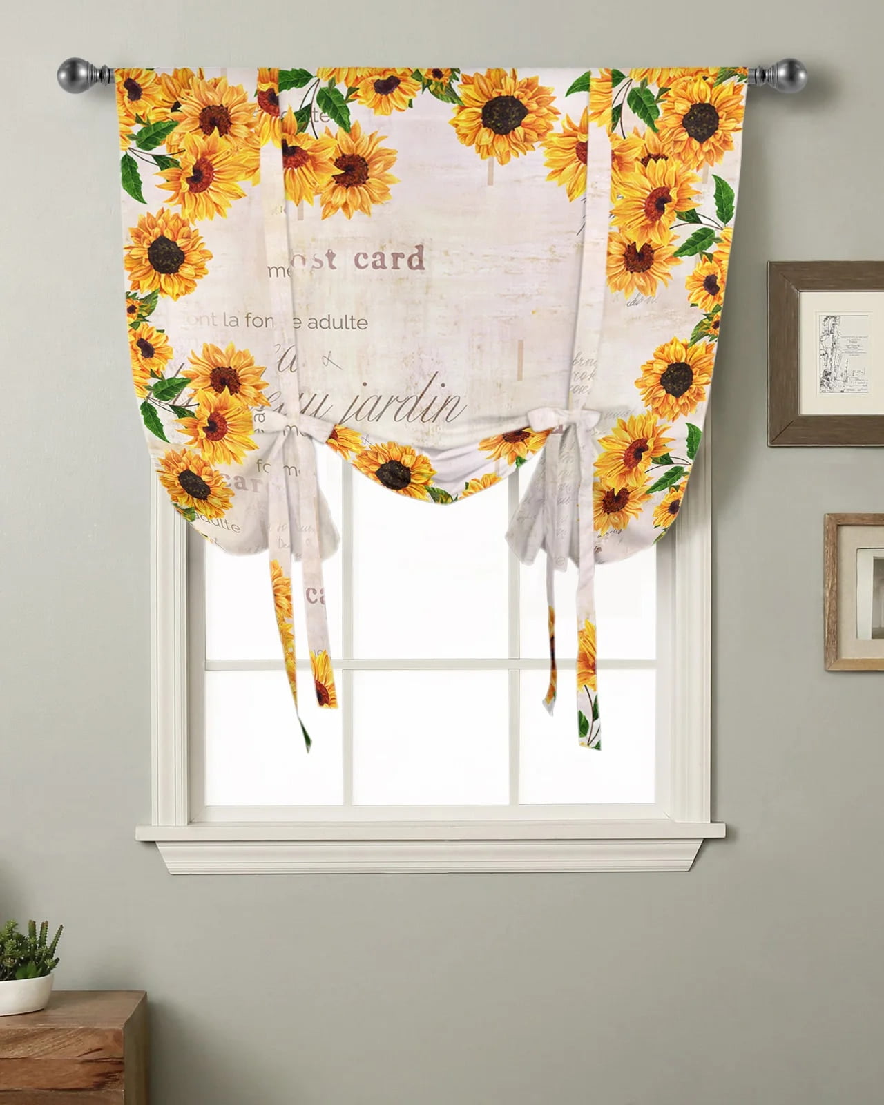 Farm Retro Flower Sunflower Kitchen Short Window Curtain Rod Pocket ...