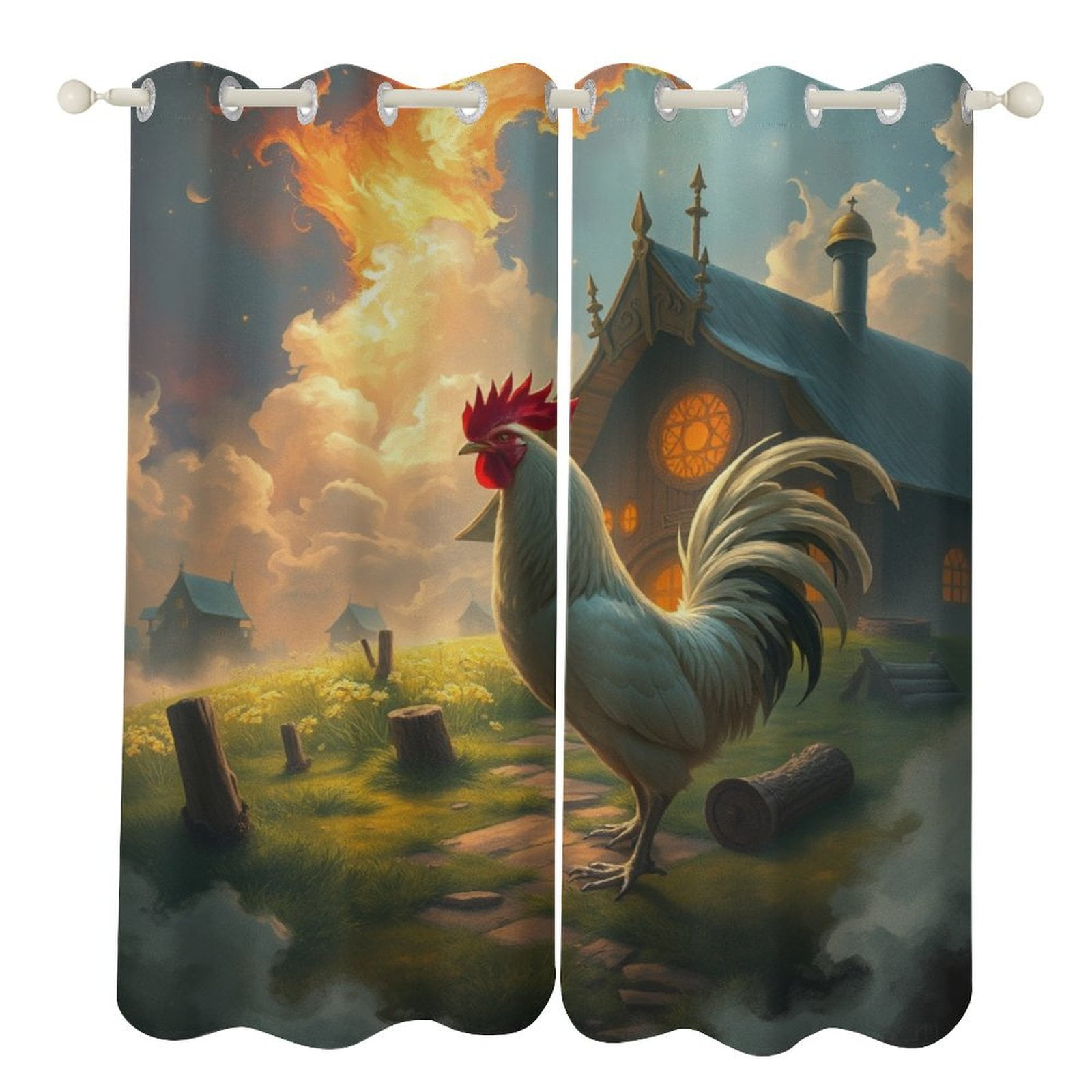 Farm Retro Male Rooster 2 Pieces Window Drape Curtain for Living Room ...