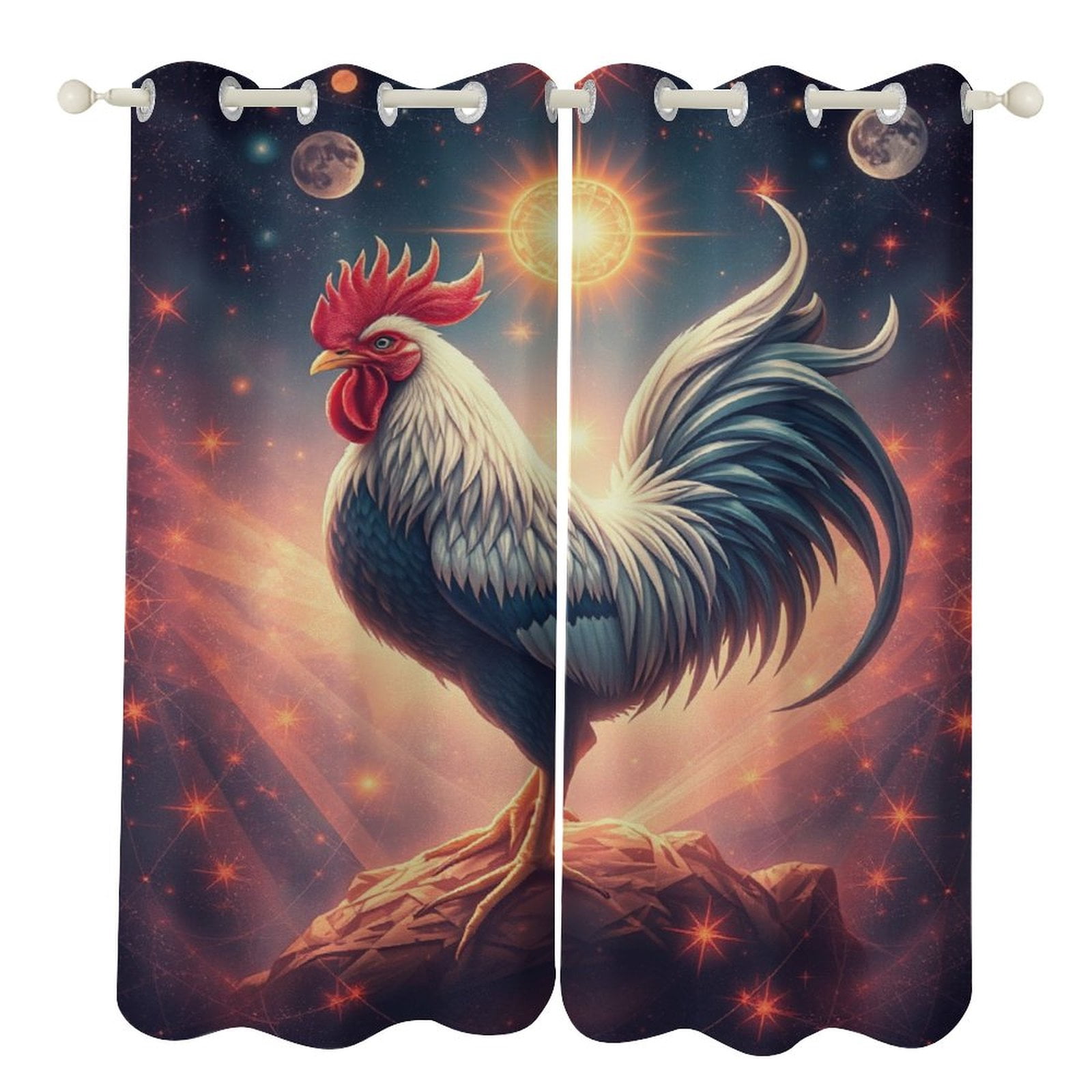 Farm Retro Male Rooster 2 Pieces Window Drape Curtain for Living Room ...