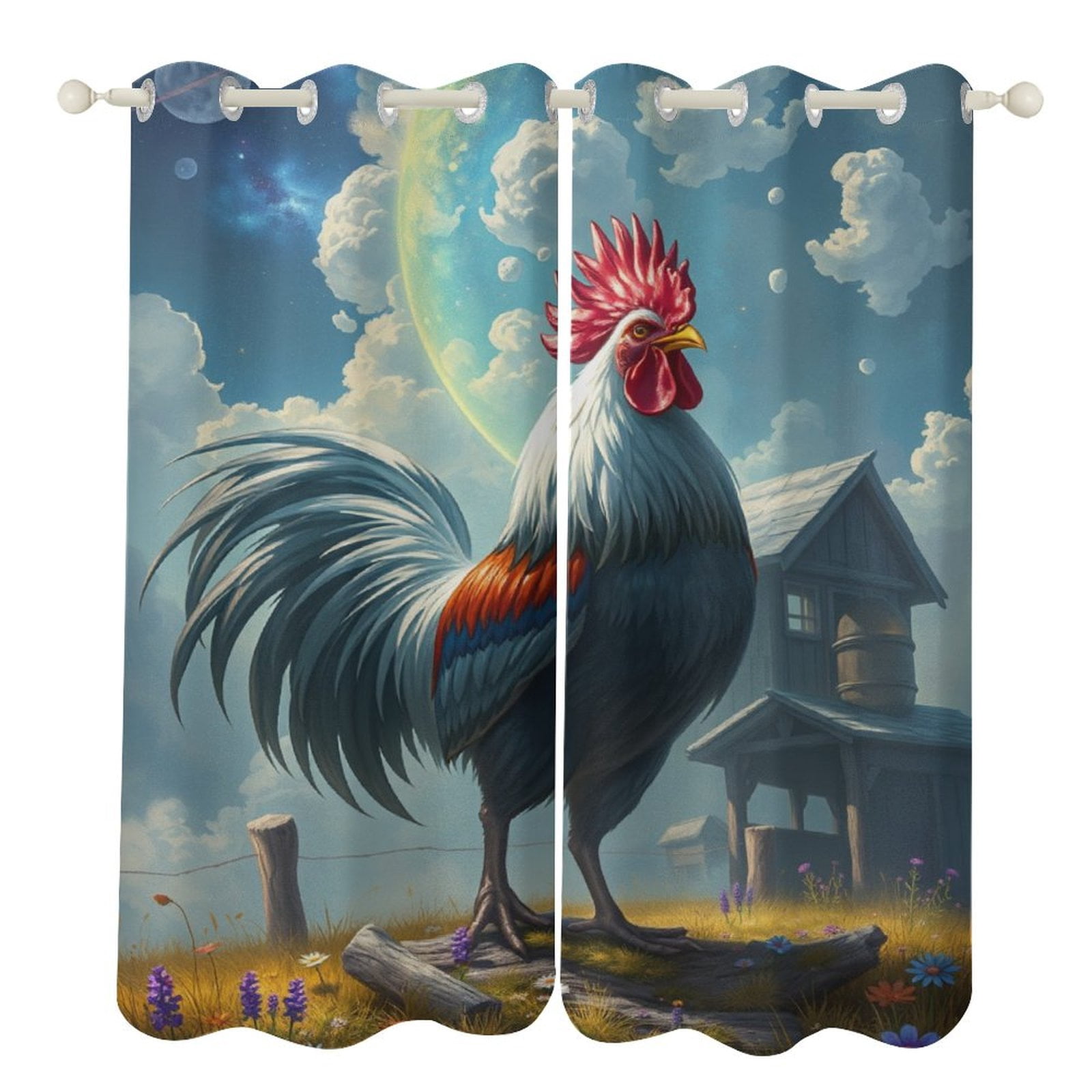 Farm Retro Male Rooster 2 Pieces Window Drape Curtain for Living Room ...