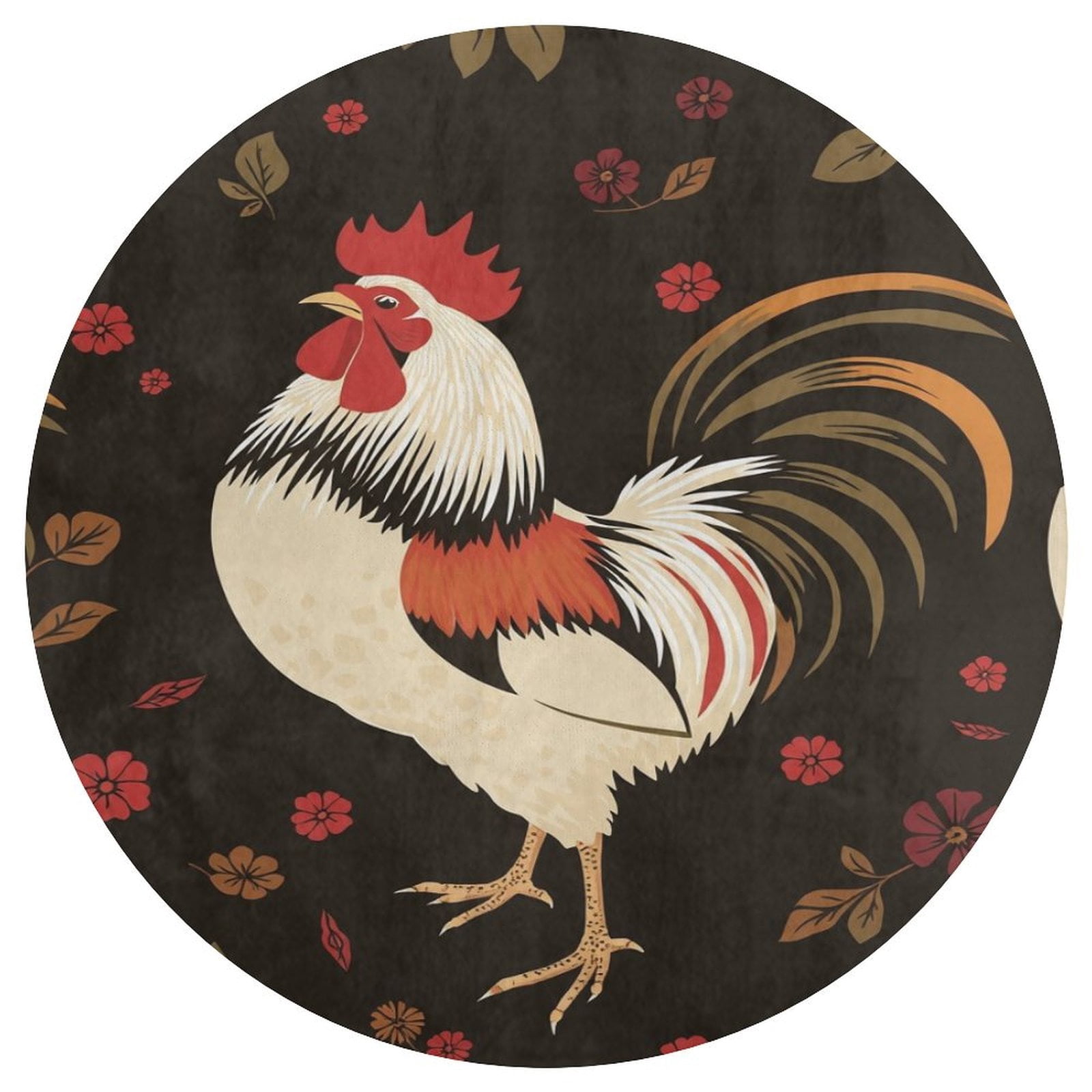 Farm Retro Male Rooster Circular Carpet Floor Mat Living Room Sofa Room ...