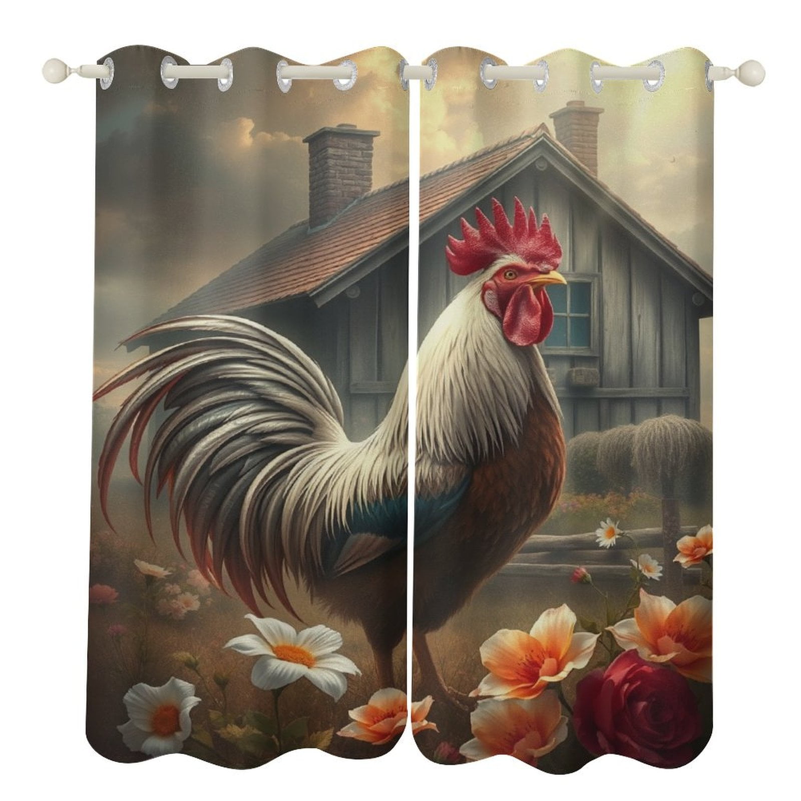 Farm Retro Male Rooster Curtain for Living Room Bedroom Set Design High ...