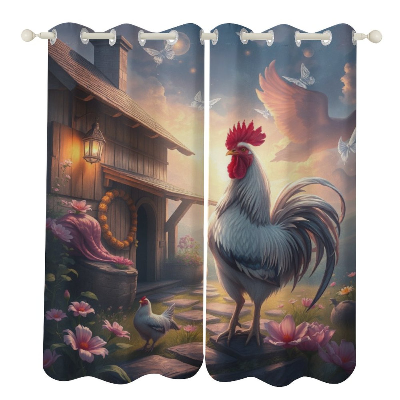 Farm Retro Male Rooster Curtain for Living Room Bedroom Set Design High ...