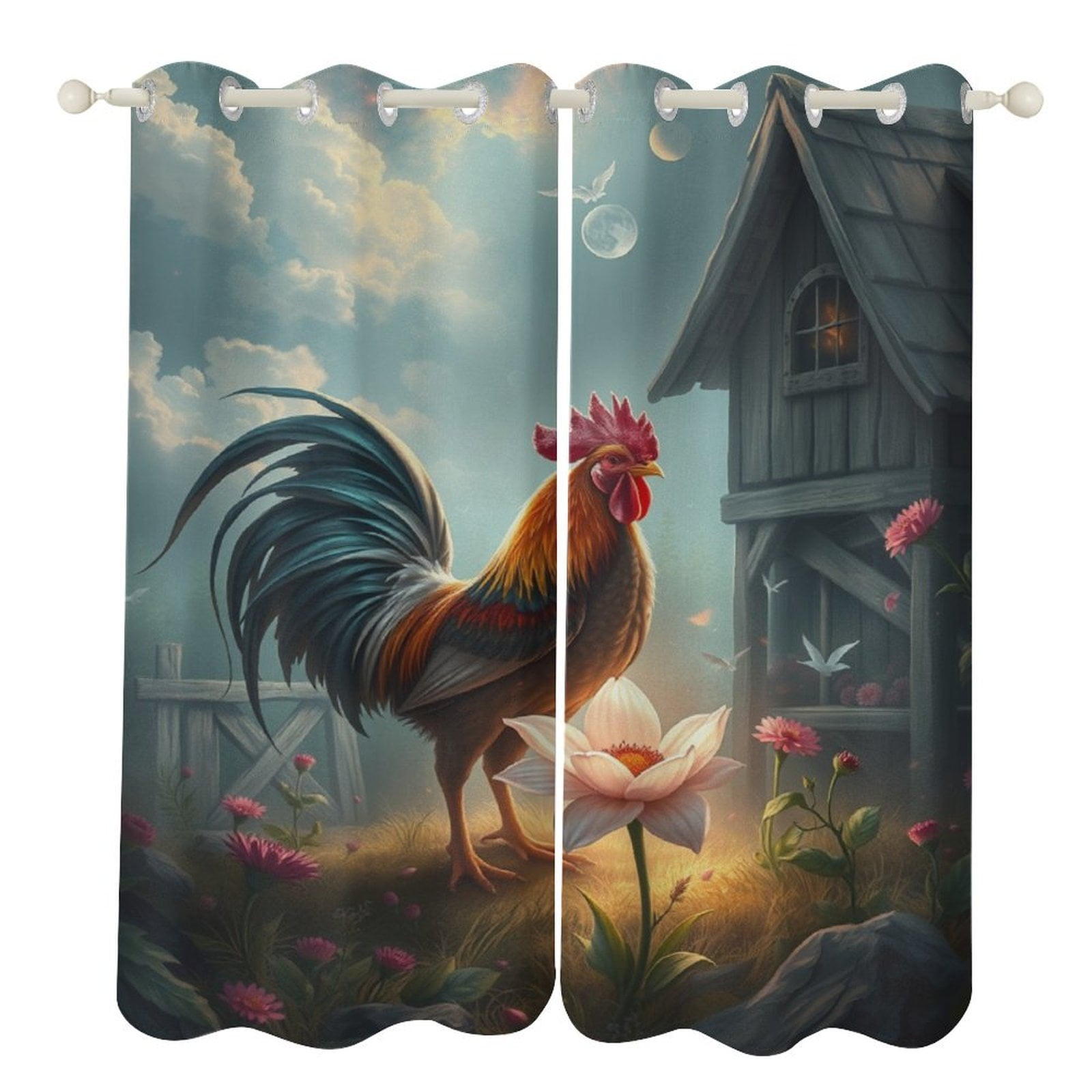 Farm Retro Male Rooster Curtain for Living Room Bedroom Set Design High ...