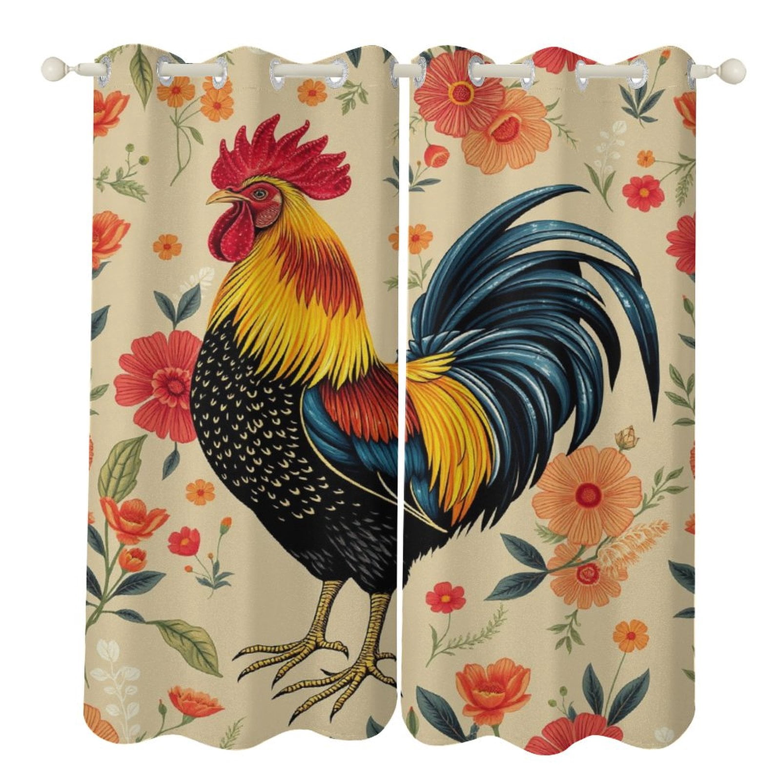 Farm Retro Male Rooster Curtains for Bedroom Living Room Drapes Kitchen ...
