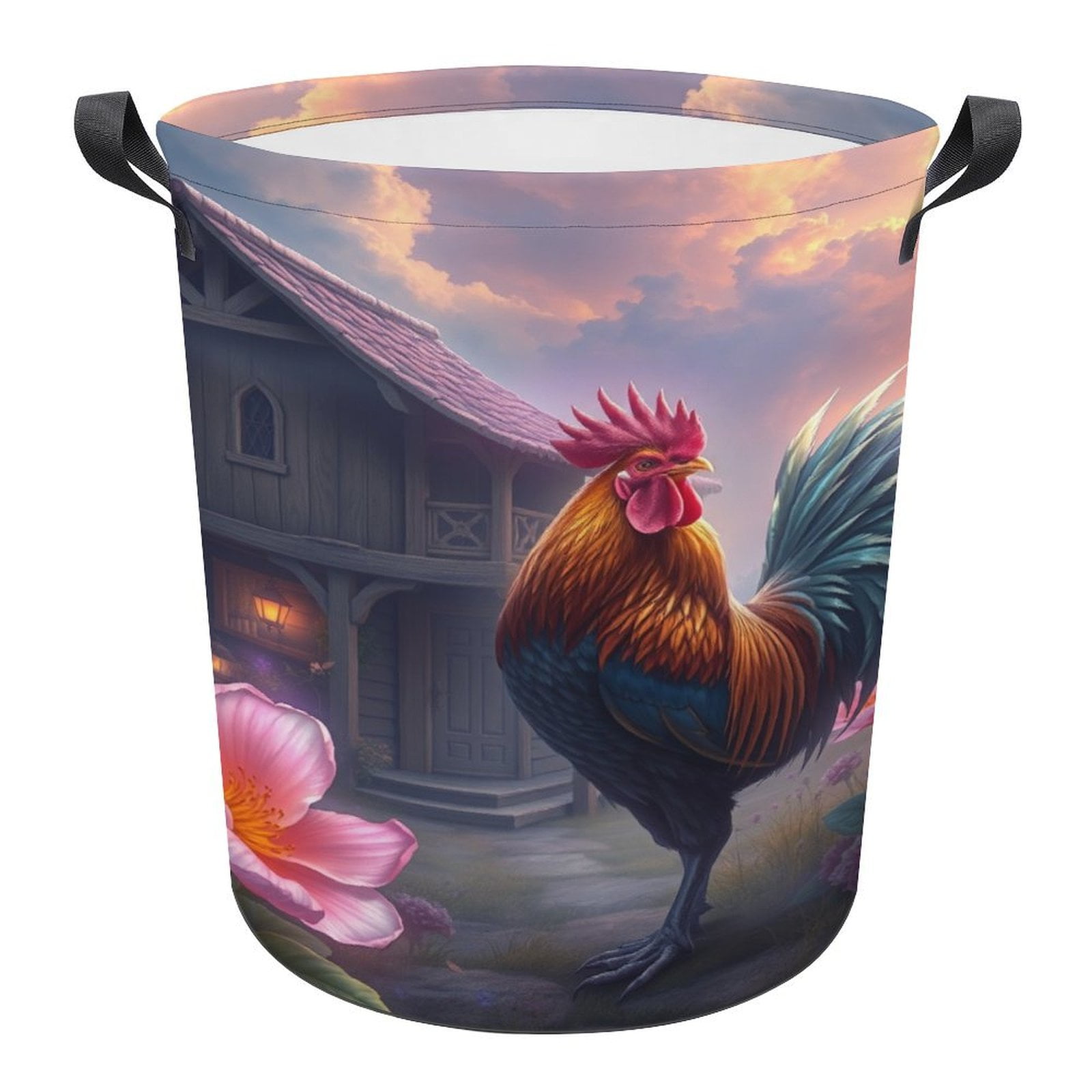 Farm Retro Male Rooster Folding Laundry Basket Storage Bin Large Hamper ...