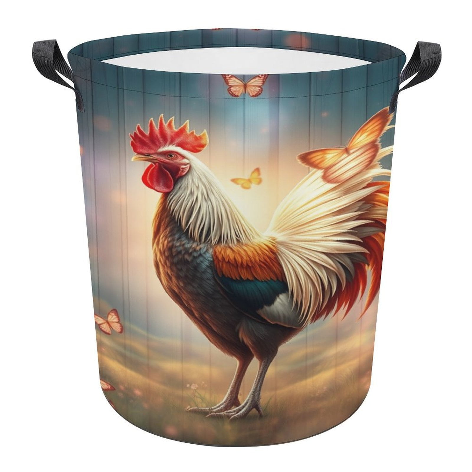 Farm Retro Male Rooster Folding Laundry Basket Storage Bin Large Hamper ...