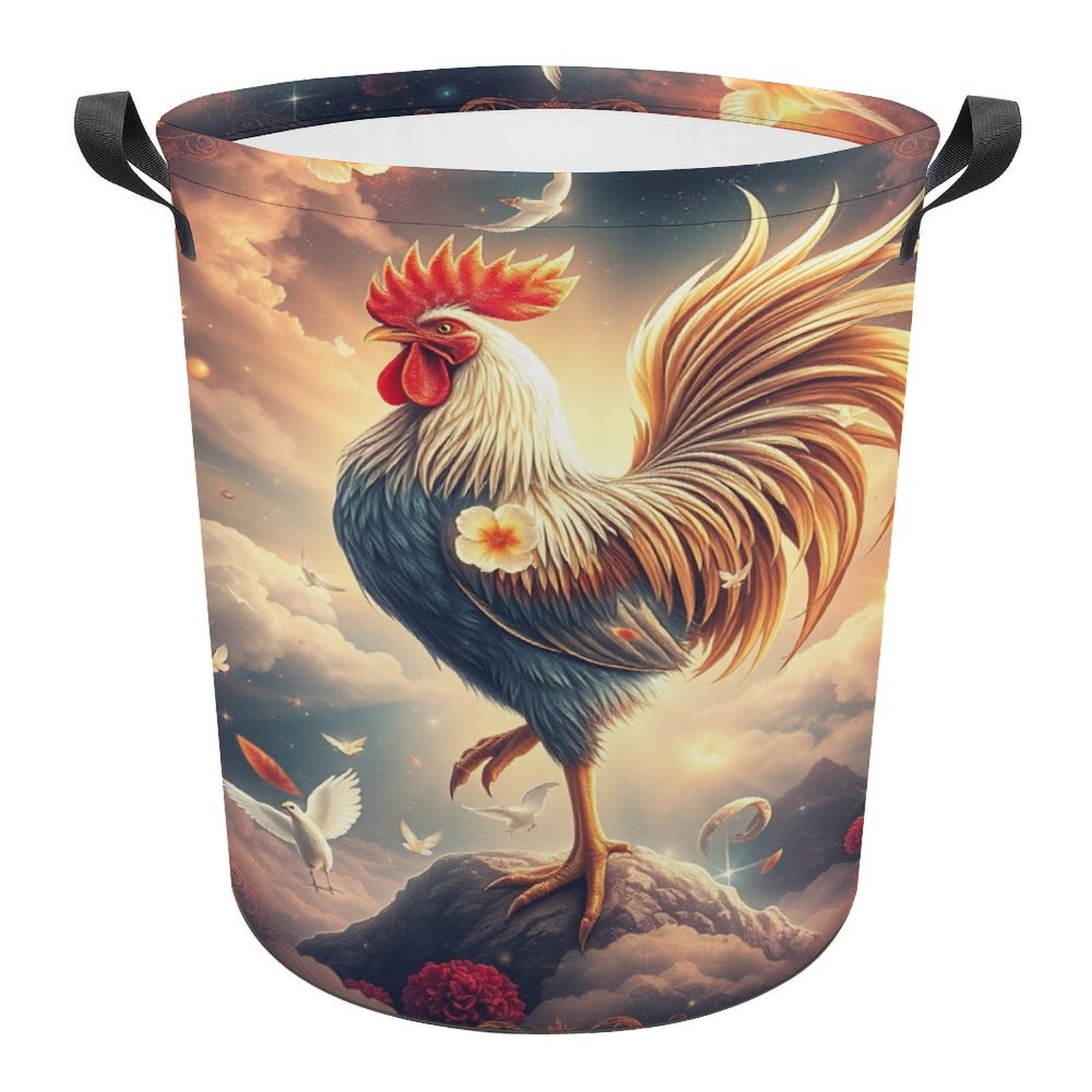 Farm Retro Male Rooster Folding Laundry Basket Storage Bin Large Hamper ...