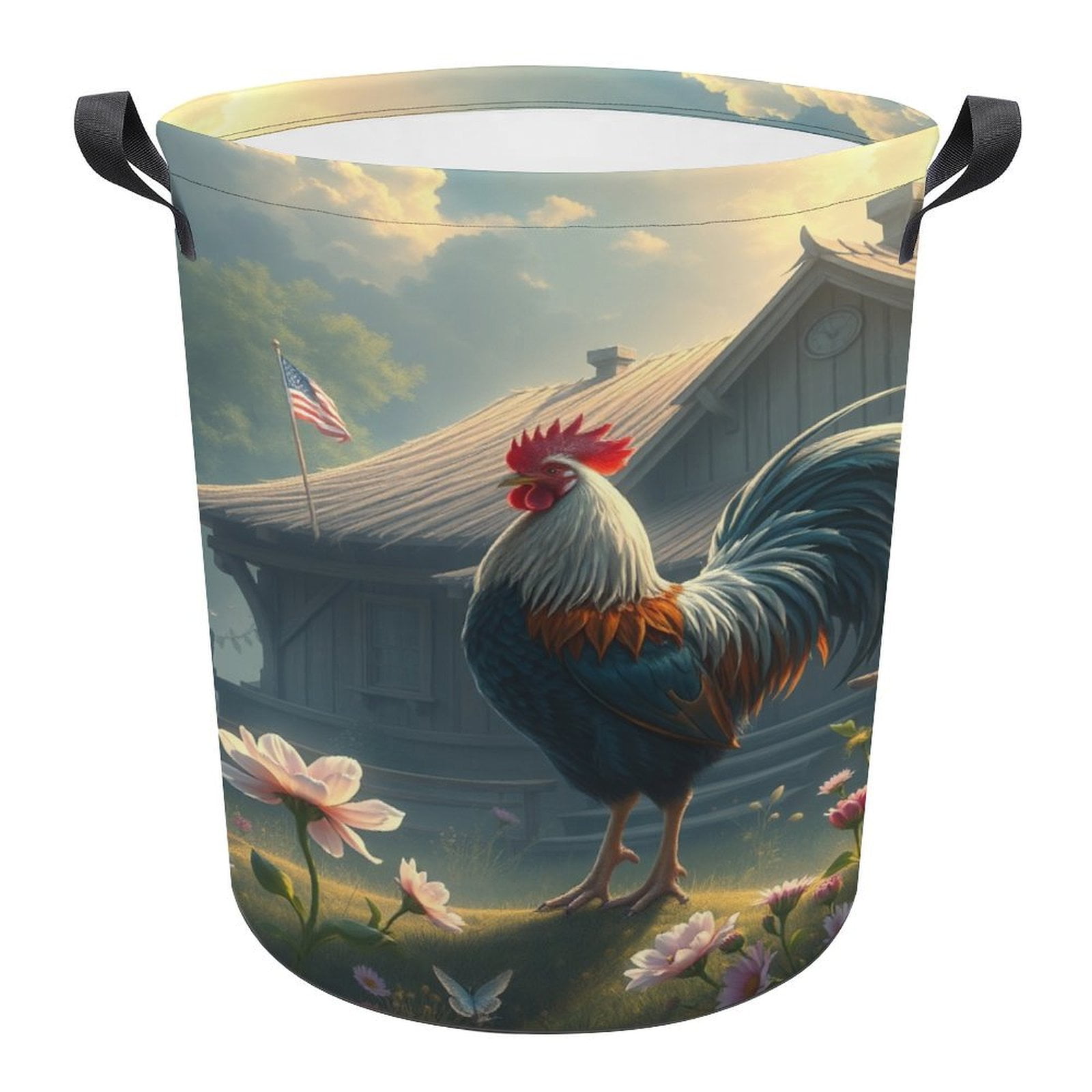 Farm Retro Male Rooster Laundry Basket Foldable Physical Culture ...
