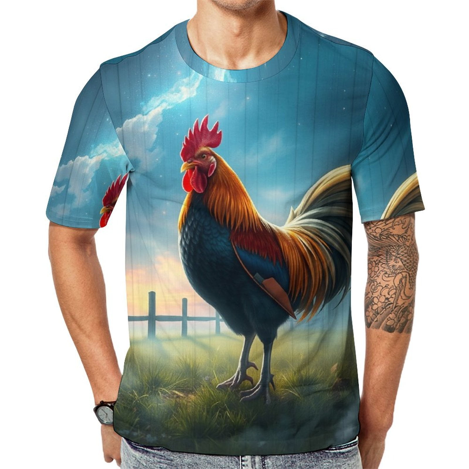 Farm Retro Male Rooster Men's Vintage Summer T-Shirt Fashion O Collar ...