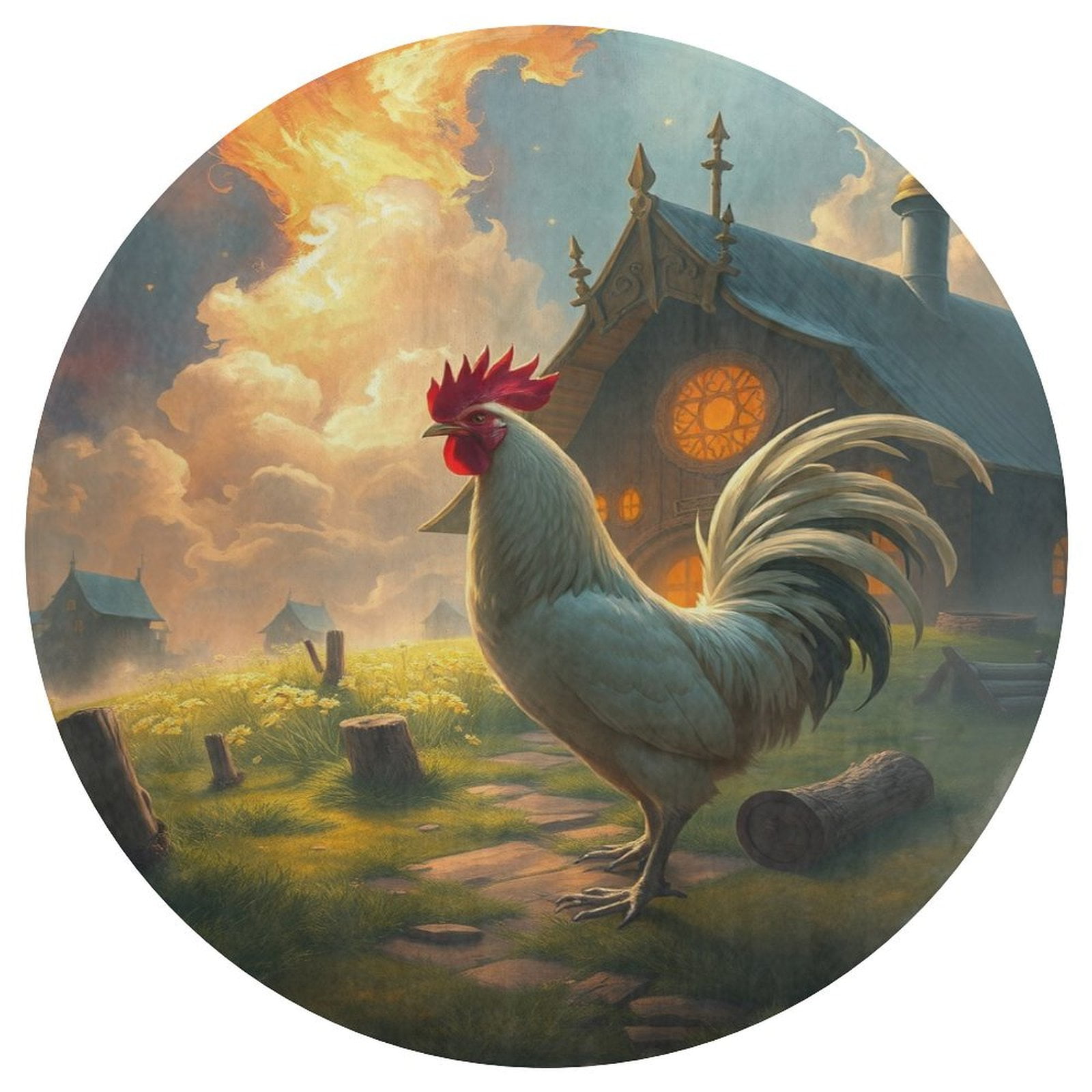 Farm Retro Male Rooster Round Area Rug Floor Carpets Washable Indoor ...