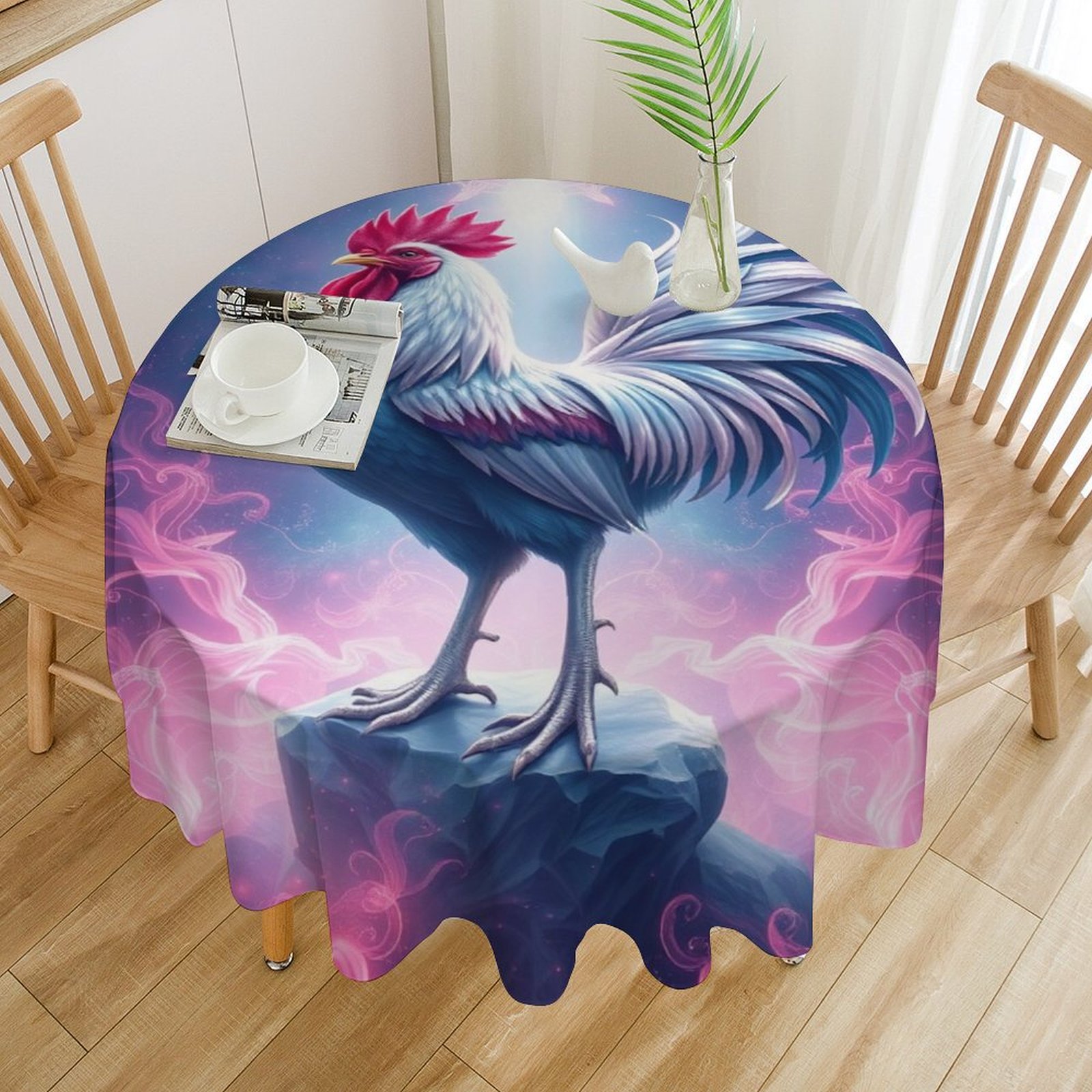 Farm Retro Male Rooster Round Polyester Tablelcoth Circular Table Cover ...