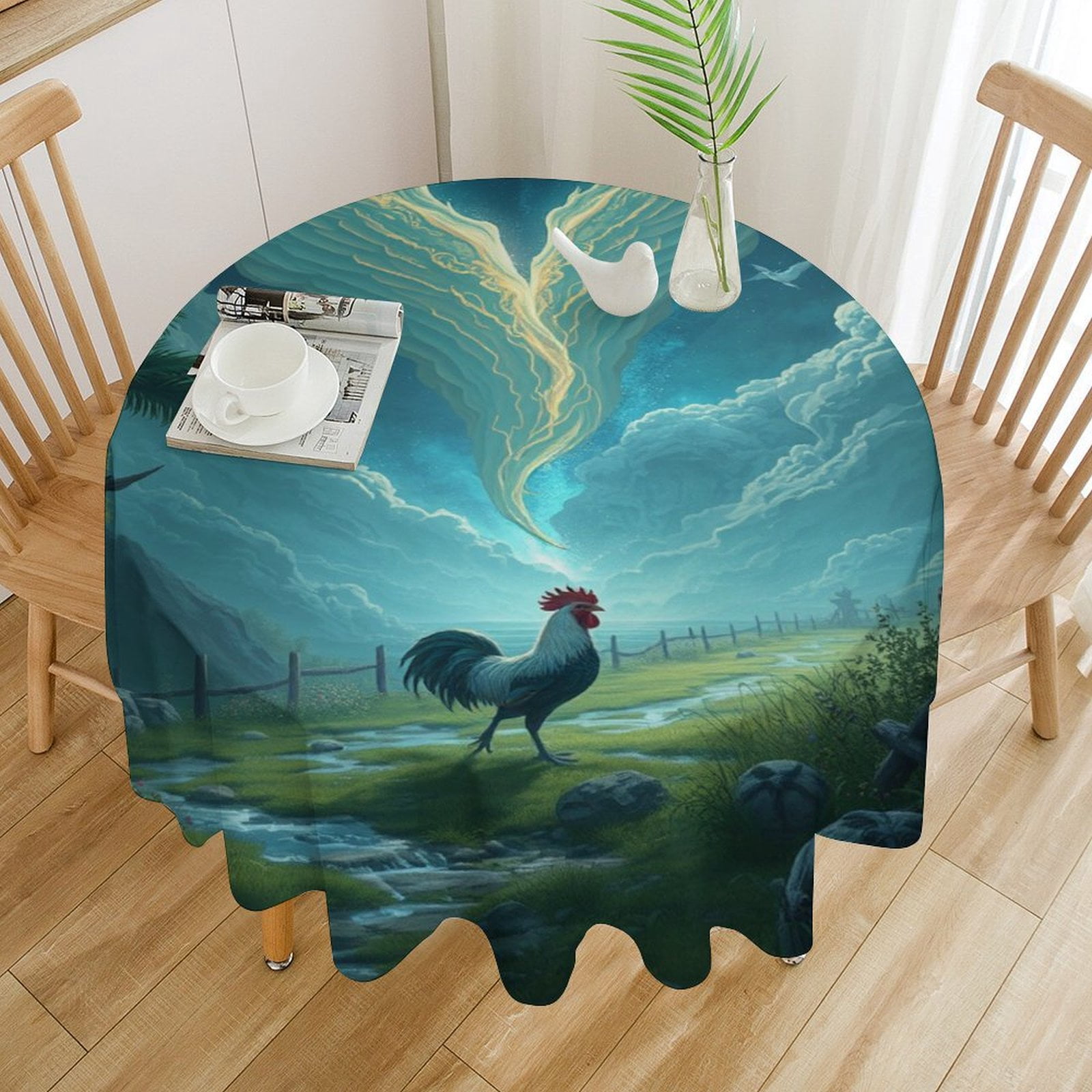 Farm Retro Male Rooster Round Tablecloths Circular Table Cover Washable ...