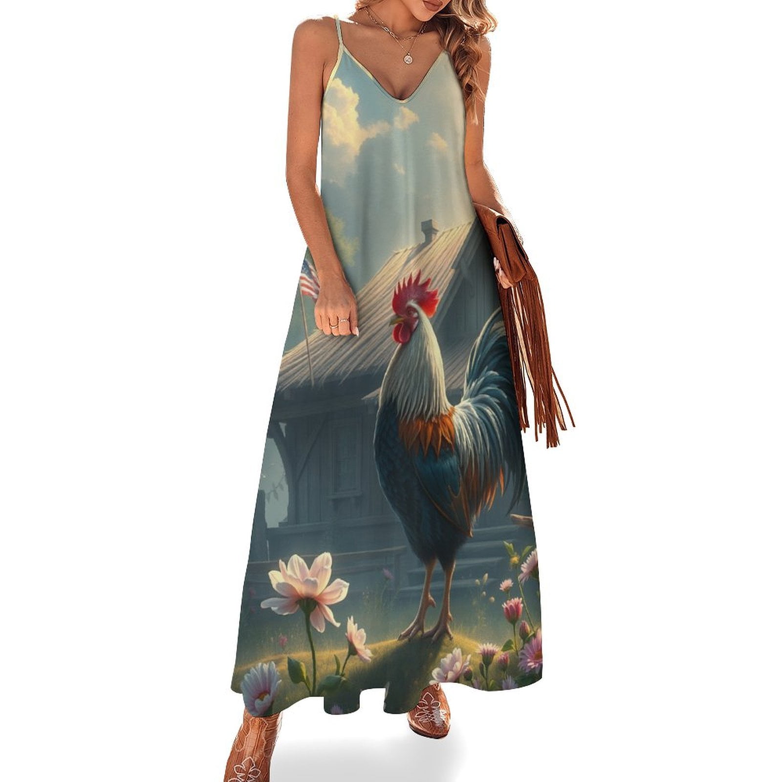 Farm Retro Male Rooster Sleeveless Dress Dresses Ladies 2025 Cocktail ...