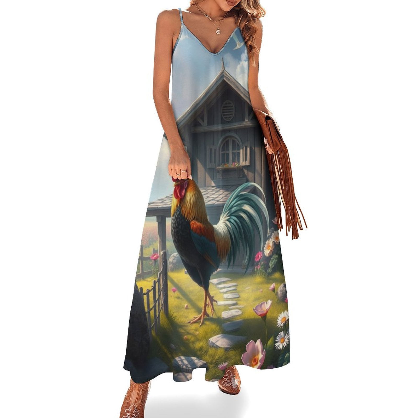 Farm Retro Male Rooster Sleeveless Dress Dresses Ladies 2025 Cocktail ...