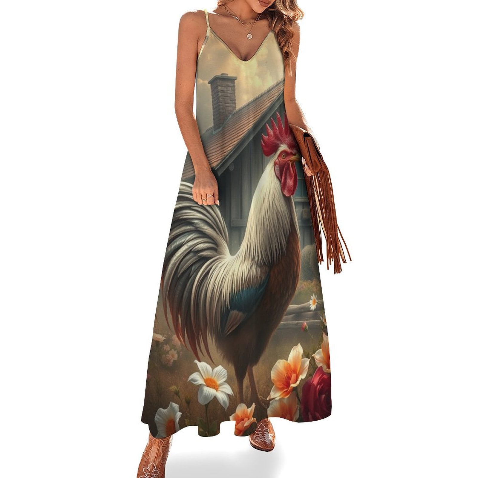 Farm Retro Male Rooster Sleeveless Dress Dresses Women 2025 Evening ...