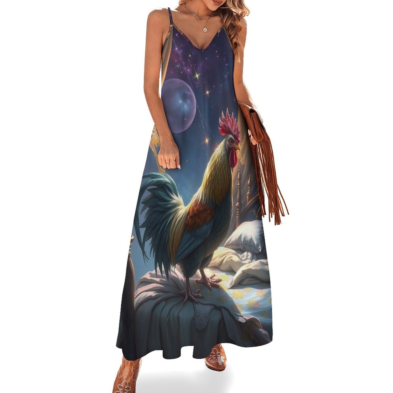 Farm Retro Male Rooster Sleeveless Dress Dresses Women 2025 Evening ...